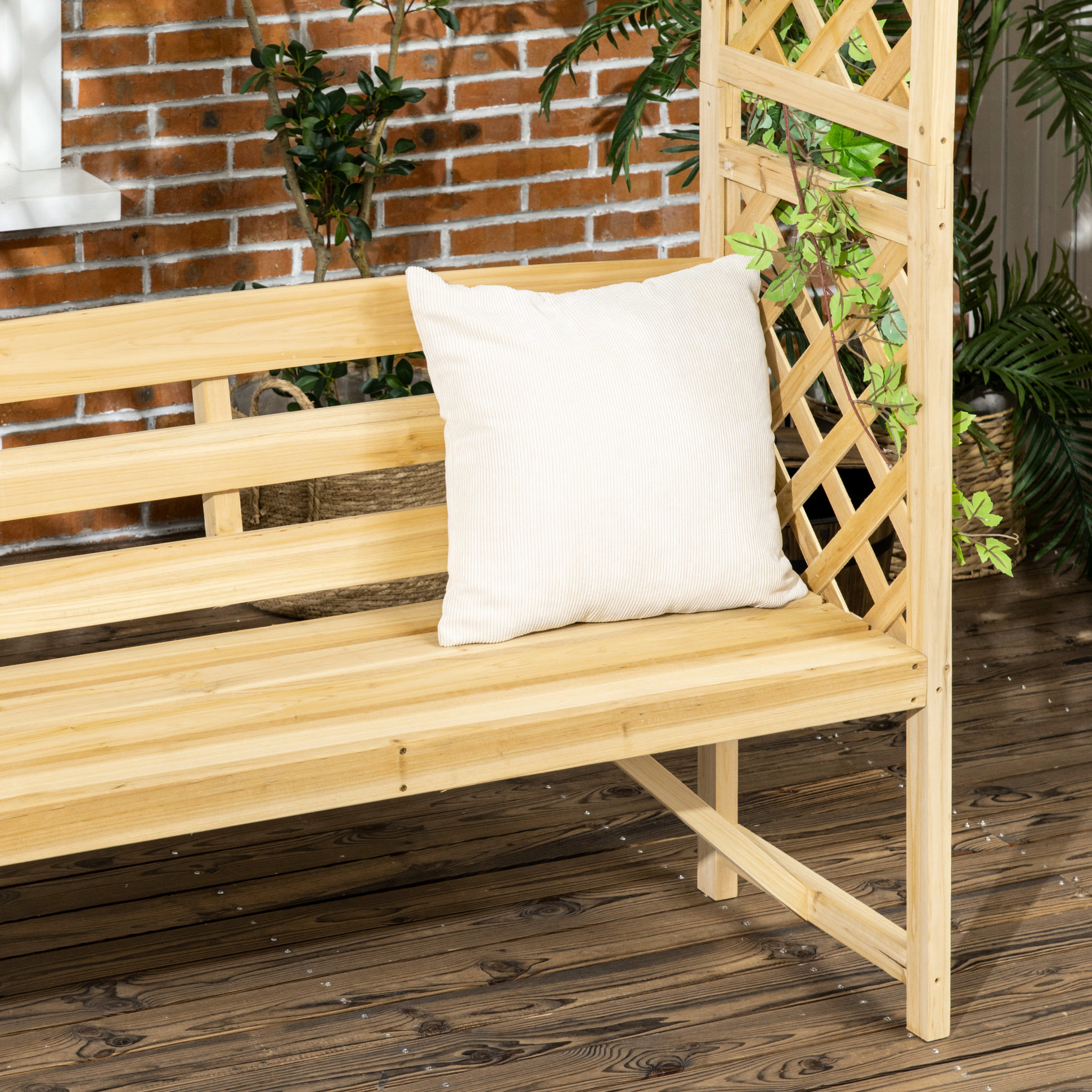One Allium Way® Outdoor Bench Arch - Natural Wood, 3 Seat With Pergola ...