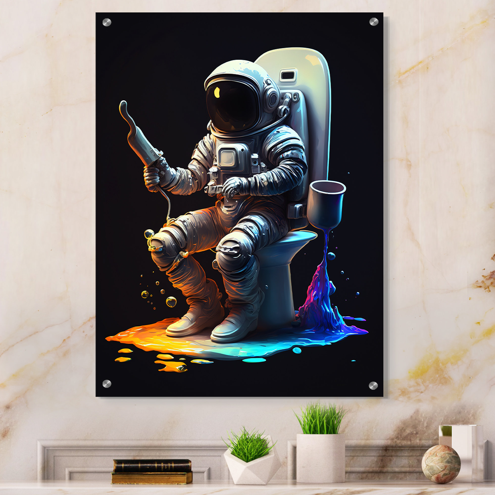 astronaut using bathroom