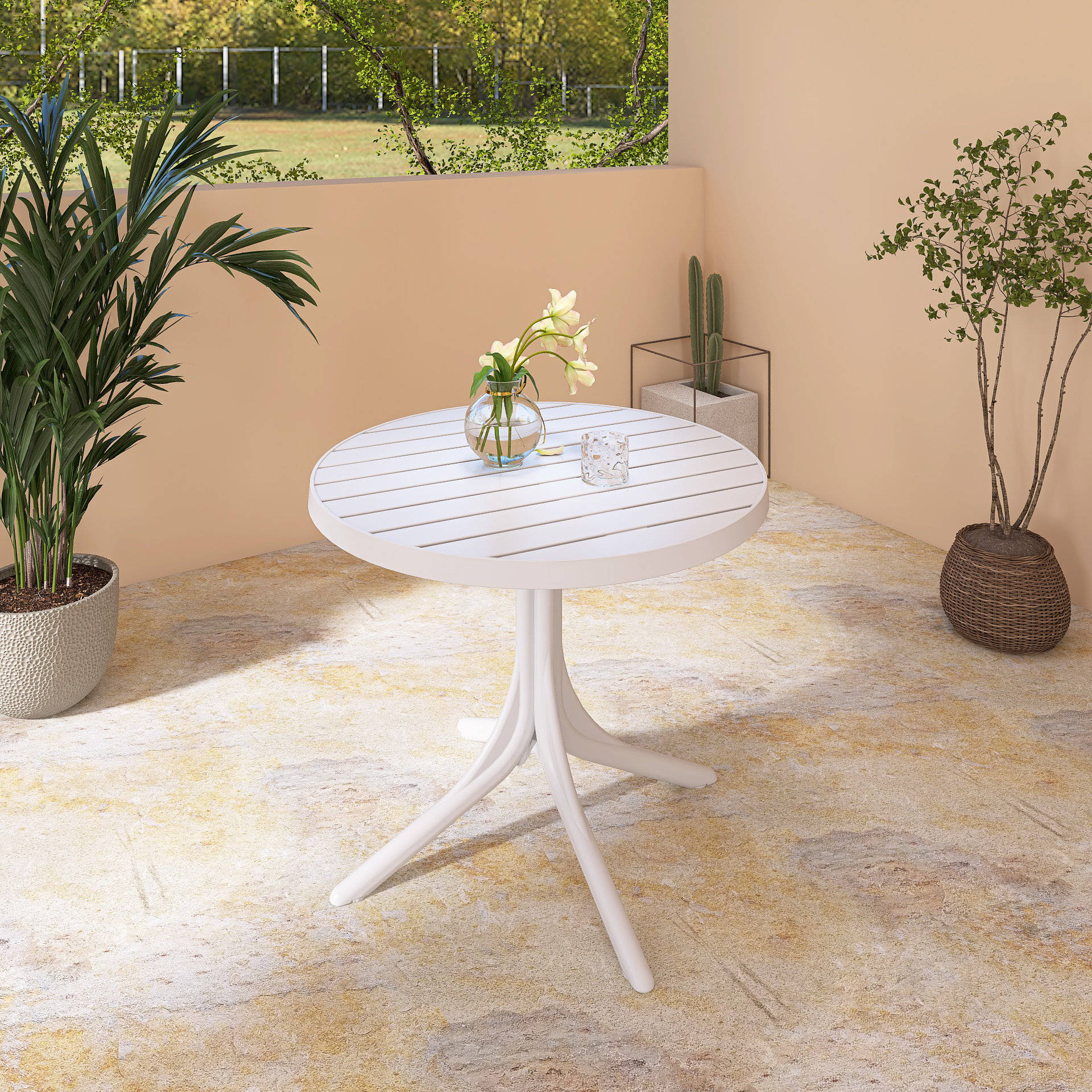 George Oliver 36 Inch PP Round Table, Indoor/Outdoor Dining Table ...