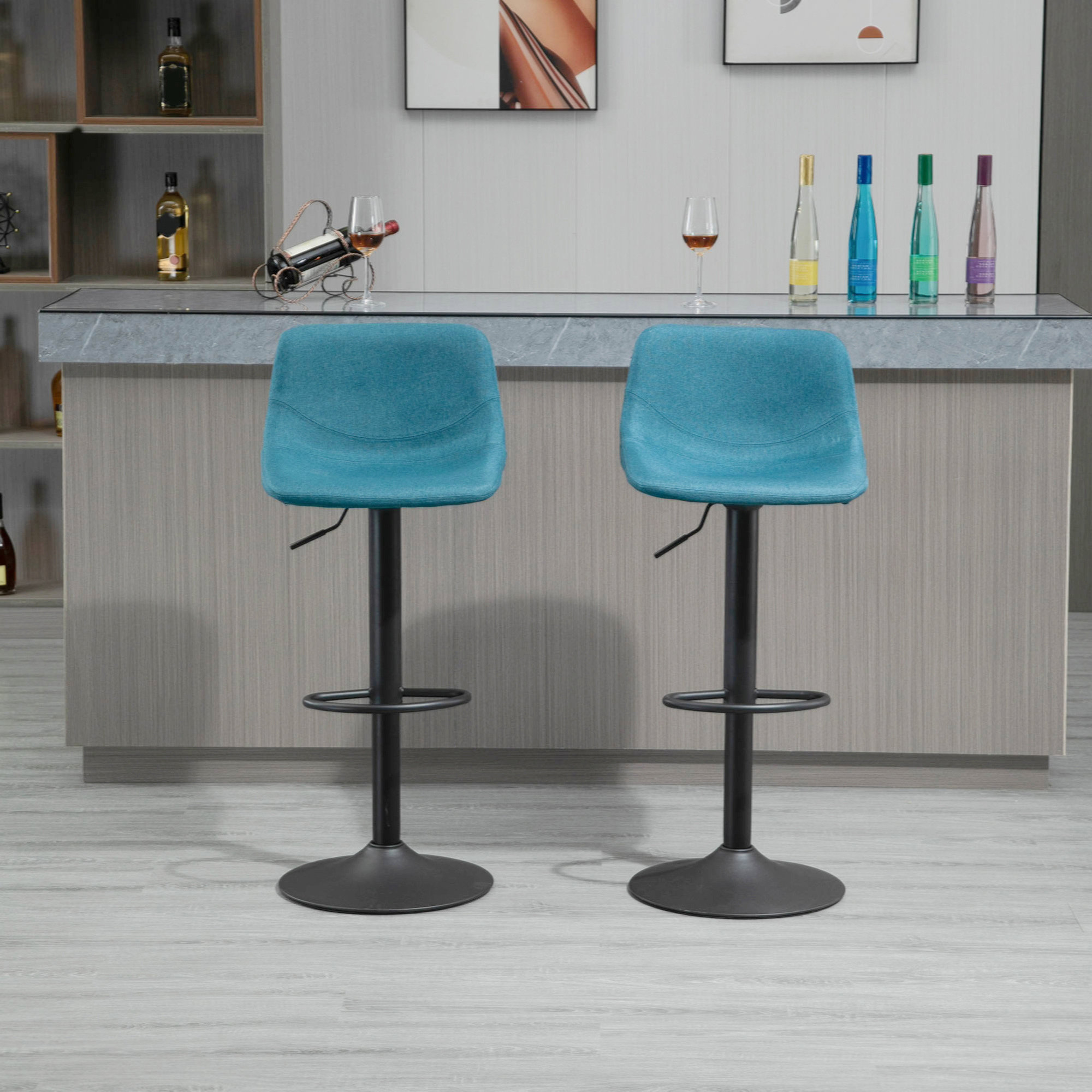 Latitude Run® Set of 2 Swivel & Adjustable Bar Stools | Padded Backrest ...