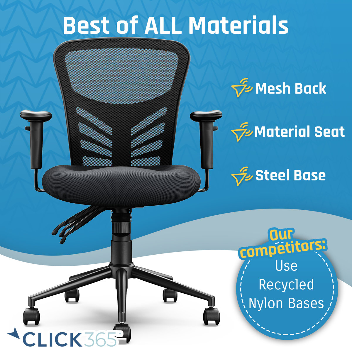 Click365 Flow Mid Back Mesh Office Chair, Extra Padded Seat Cushion ...