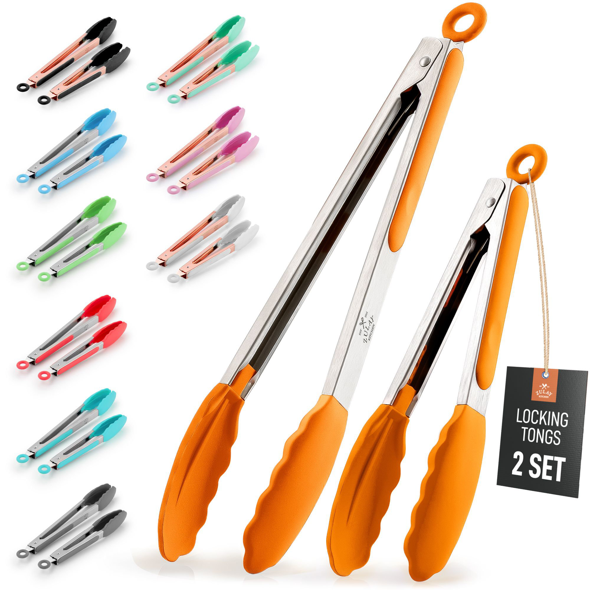 Zulay Kitchen Tongs For Cooking - 2 Pack 9" & 12" Stainless Steel ...