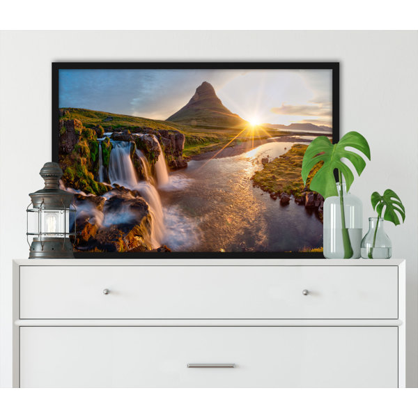 Alpen Home Waterfall In Isalnd At Sunset - Single Picture Frame Print ...
