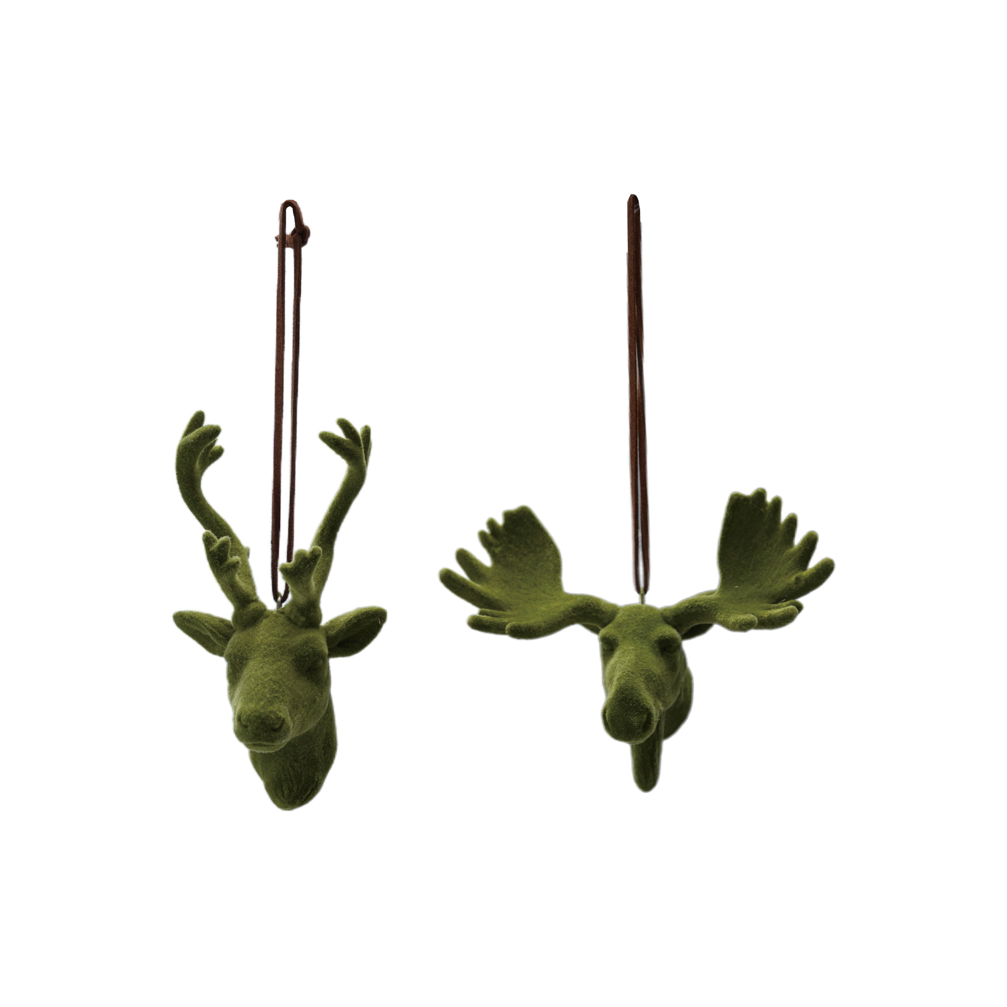 Ophelia & Co. 2-Piece Flocked Resin Deer/Moose Ornament | Wayfair