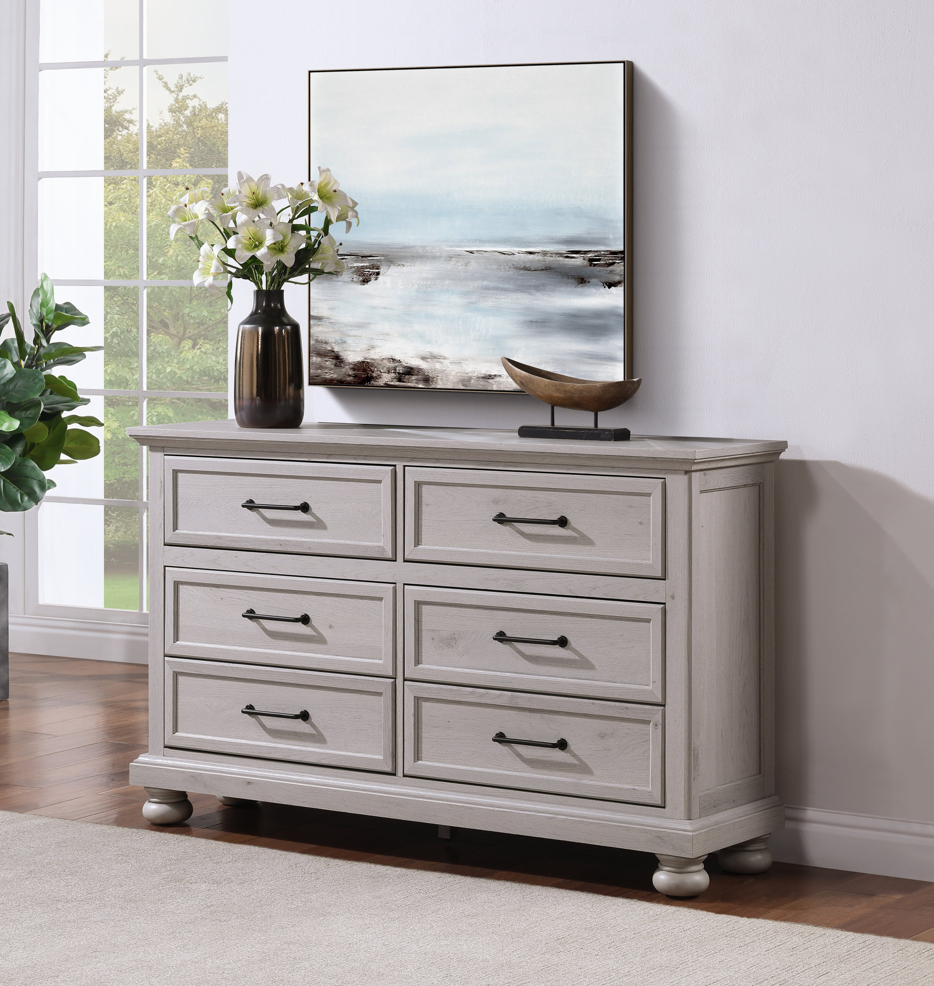 Charlton Home® 60" Wide Coastal Dresser in a Gray Finish with Turned ...