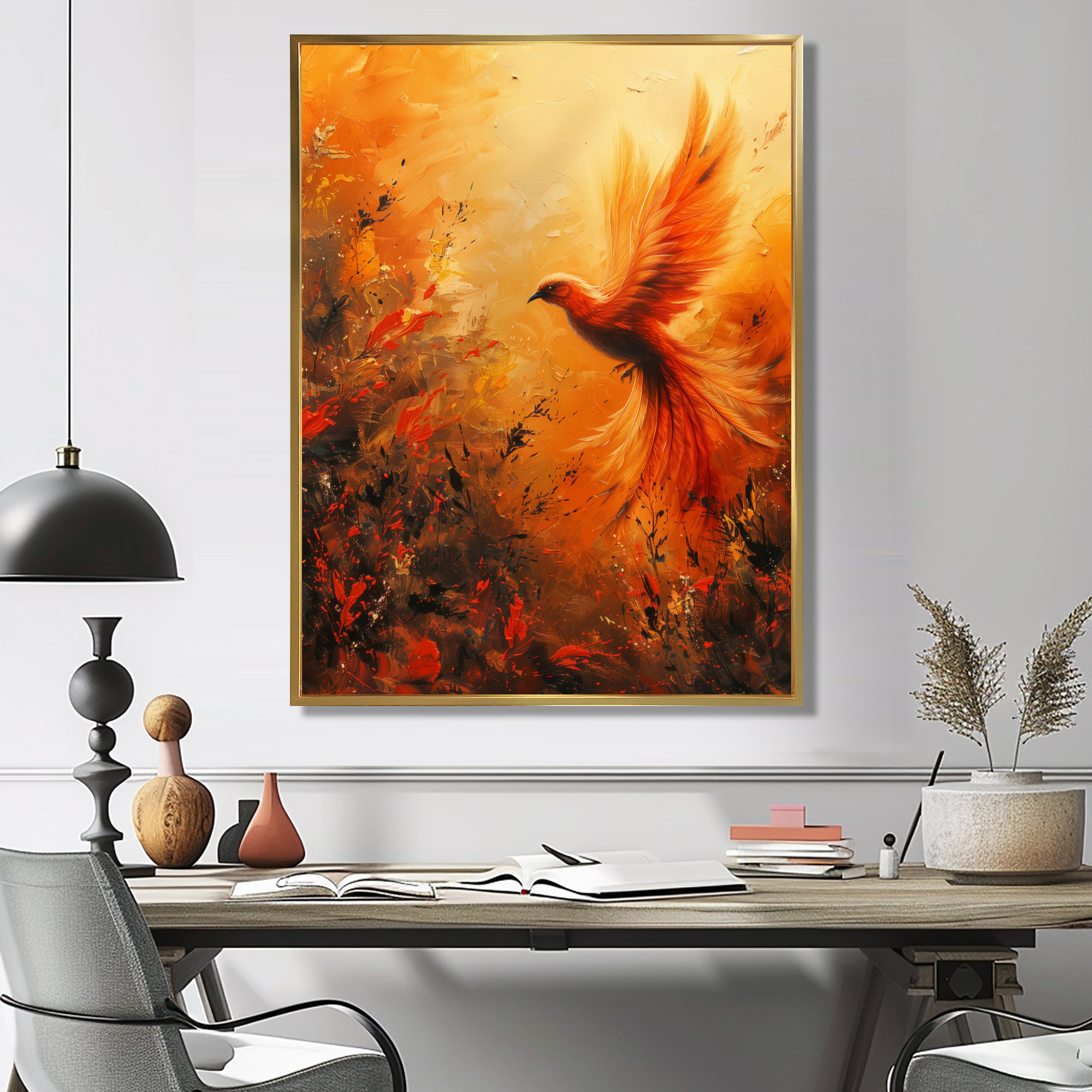 Winston Porter Orange Black Phoenix Rising Mythical Creature - Mythical ...