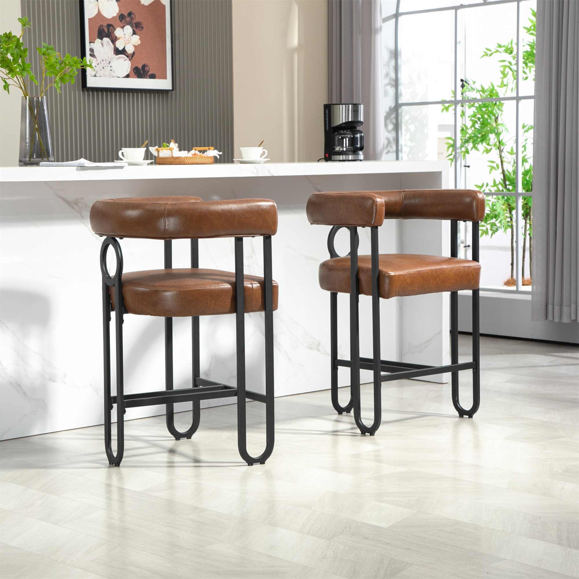 17 Stories Bar Stools Set Of 2, Modern Bar Stool With Back Metal Frames ...