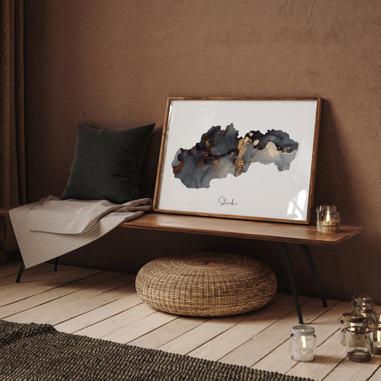 Fairmont Park Slovakia Map Black & Gold Wall Art Decor | Wayfair.co.uk