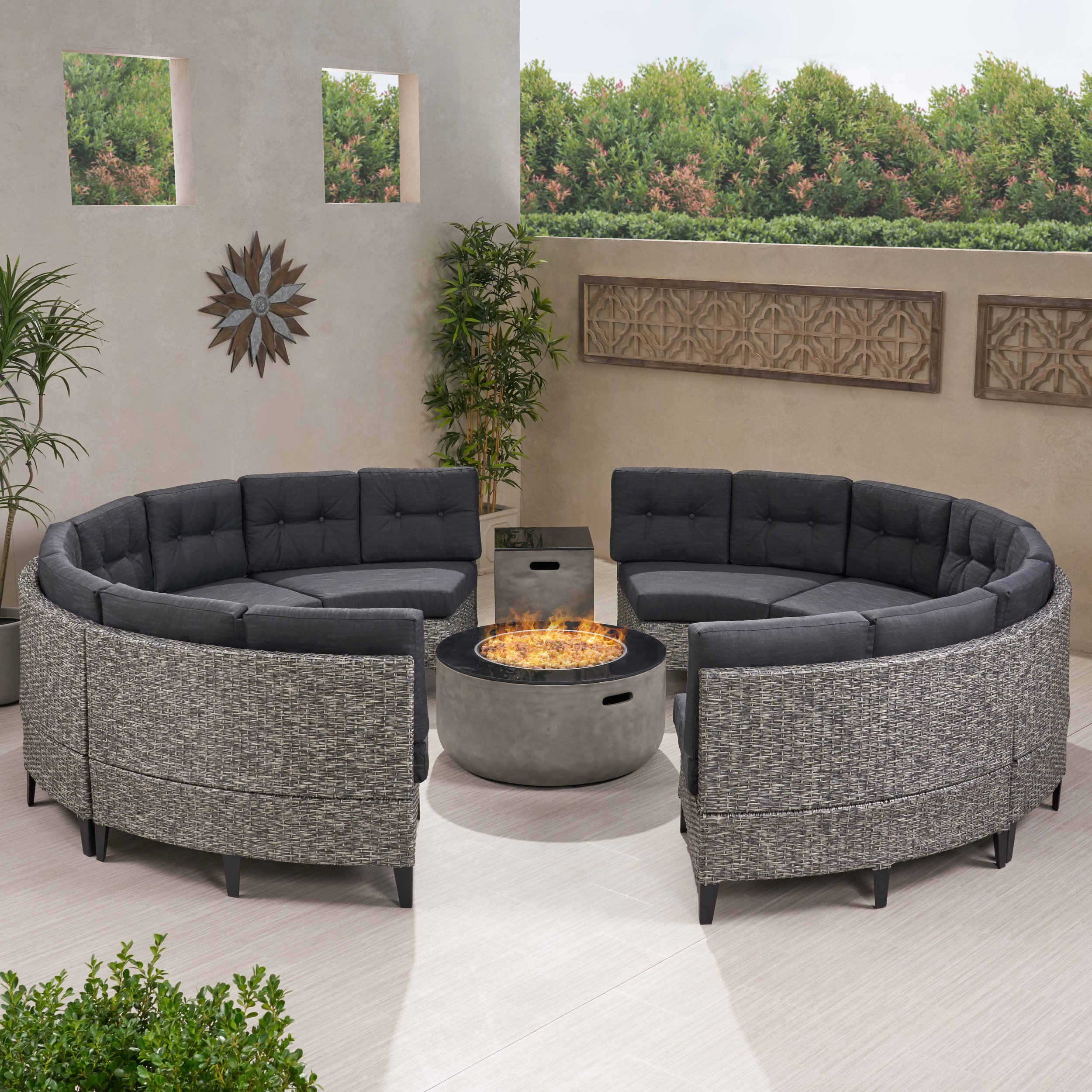 Wade Logan Audiel 10 Piece Rattan Sectional Seating Group with Cushions ...