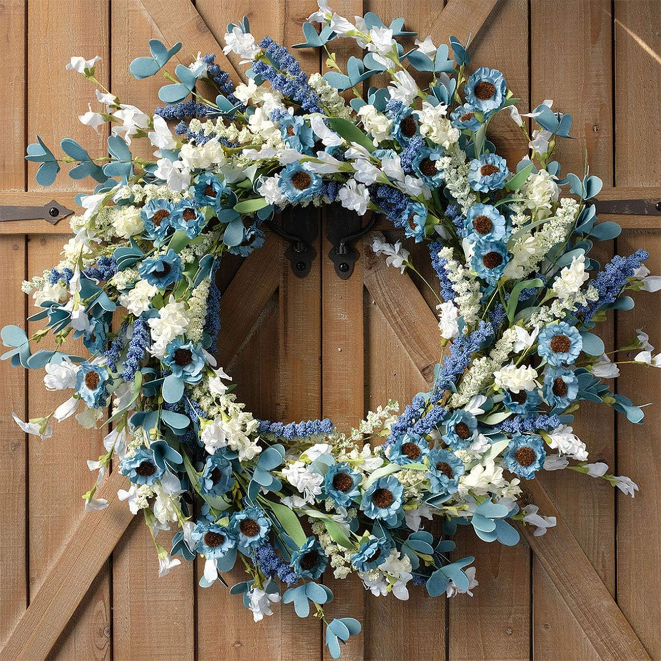 One Allium Way® 20 Inch Spring Wreath Blue With Green Leaves Wreaths ...