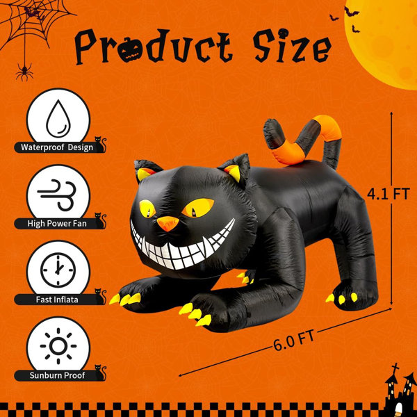 The Holiday Aisle® Halloween Inflatables 6 FT Halloween Inflatable Cat ...