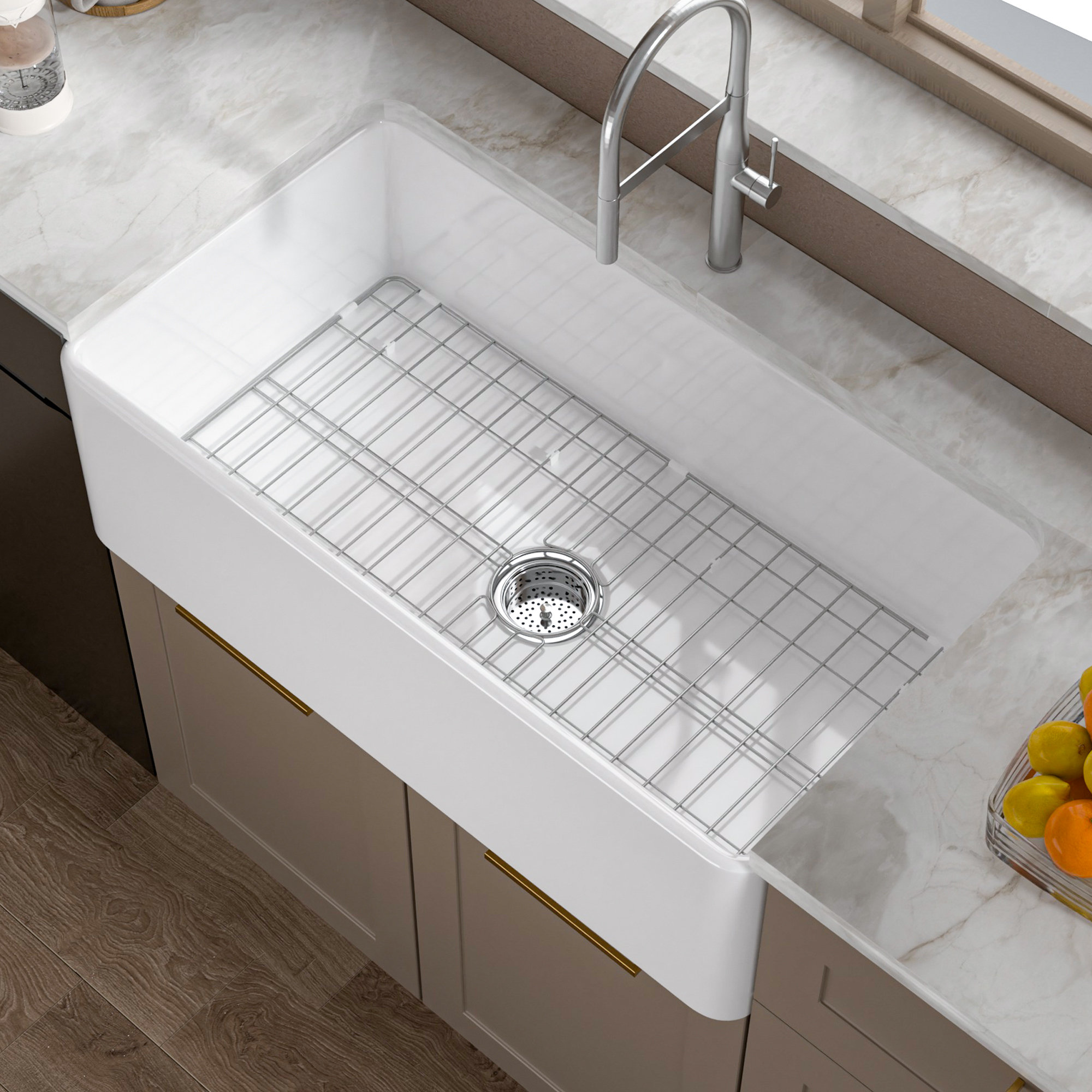 TOBILI Single Bowl Rectangular Fireclay Farmhouse Kitchen Sink with ...