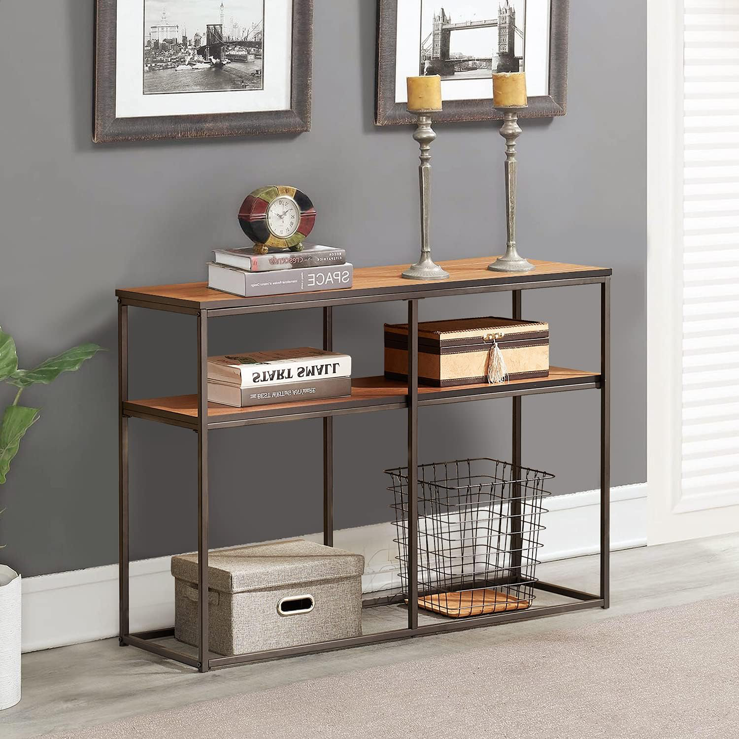 17 Stories 2-Tier Country Style Multi-Purpose Console With Storage ...