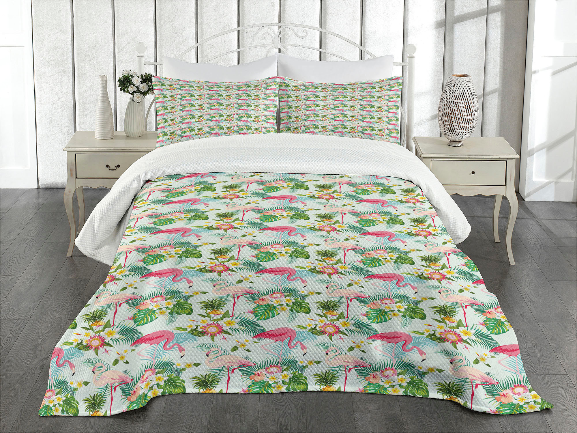 Ambesonne Flamingo Bedspread Set Fresh Exotic Jungle Multicolor | Wayfair