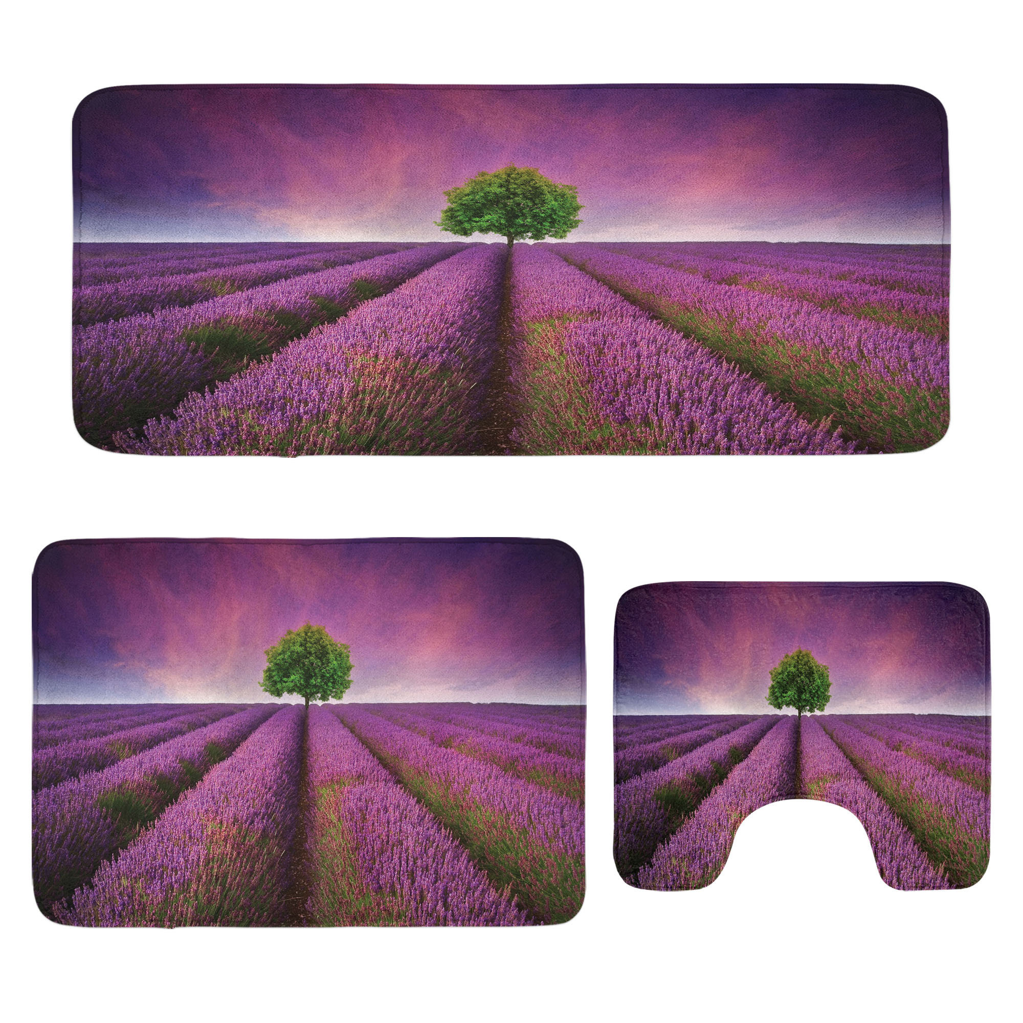 East Urban Home Purple Bathroom Rug Set 3 Pieces U-Shape & Rectangle ...