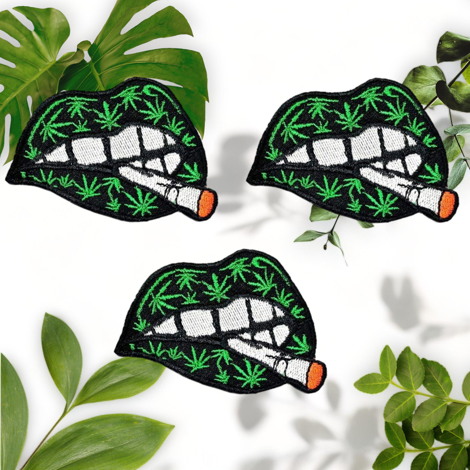 BRBCA Marijuana Lips Trio Embroidered Patch Set Black | Wayfair