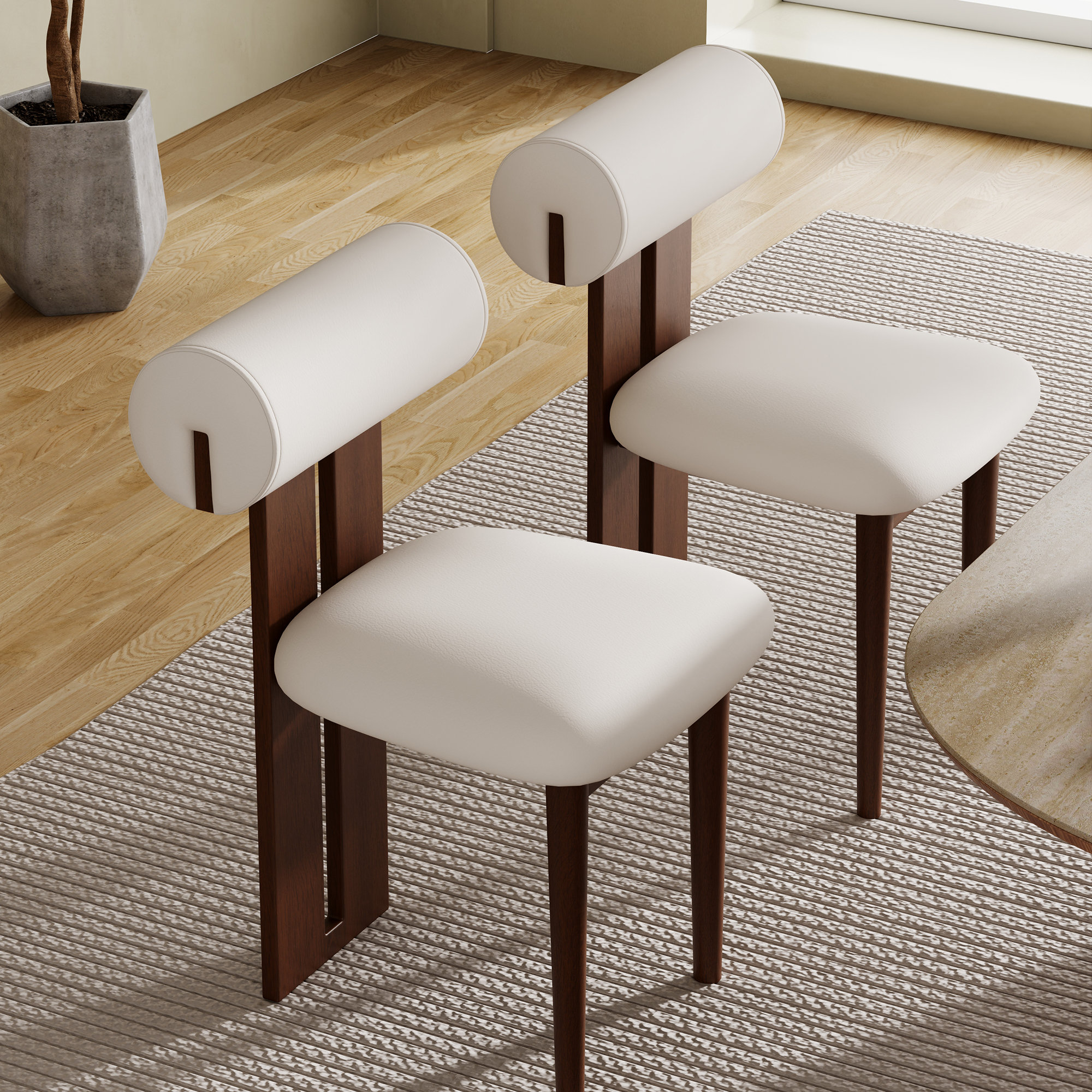 Orren Ellis Tish Modern dining Chair, Faux Leather, Beige, Brown Solid ...