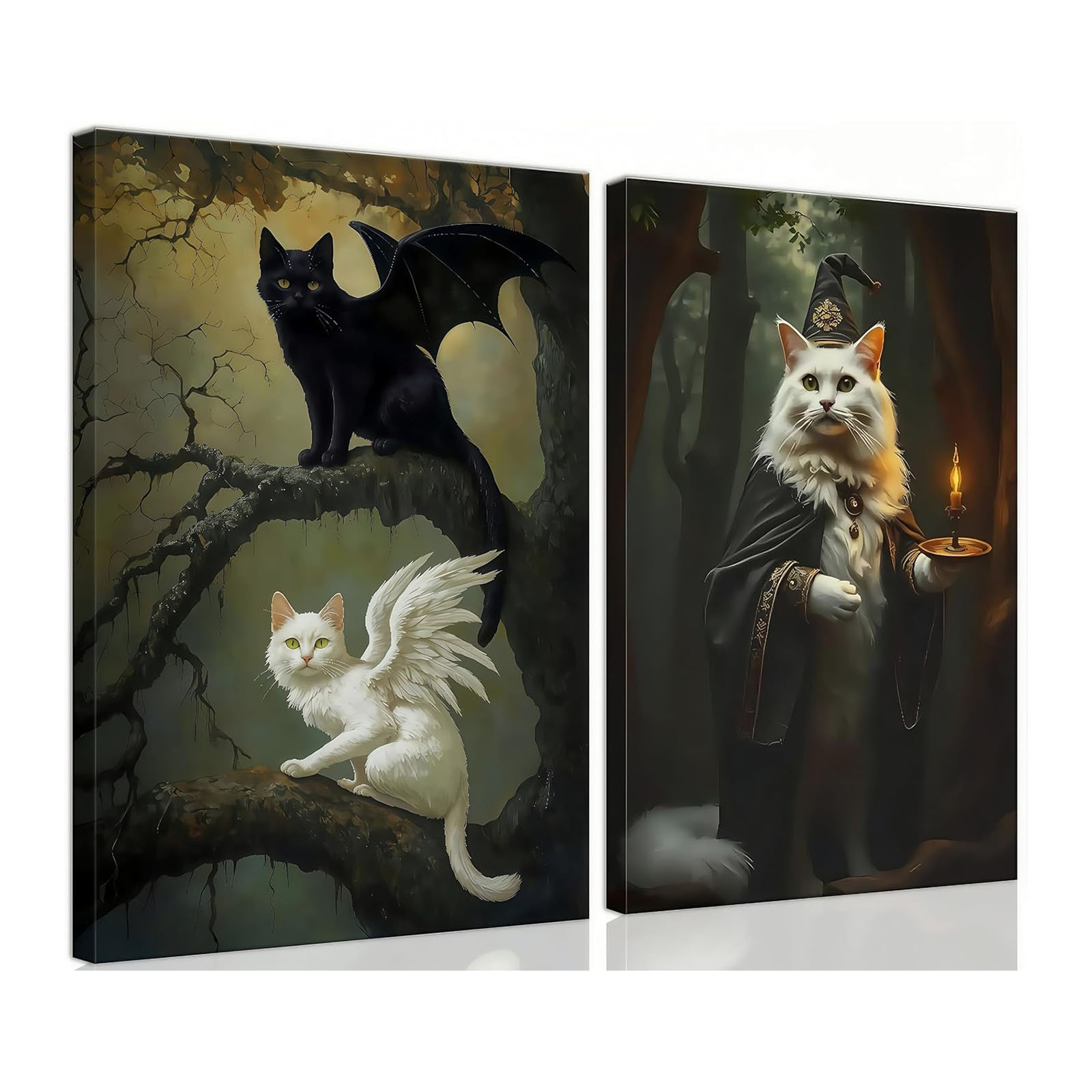 Astoria Grand Mystical Fantasy Cat Wall Art,Gothic Black Cat With Bat ...