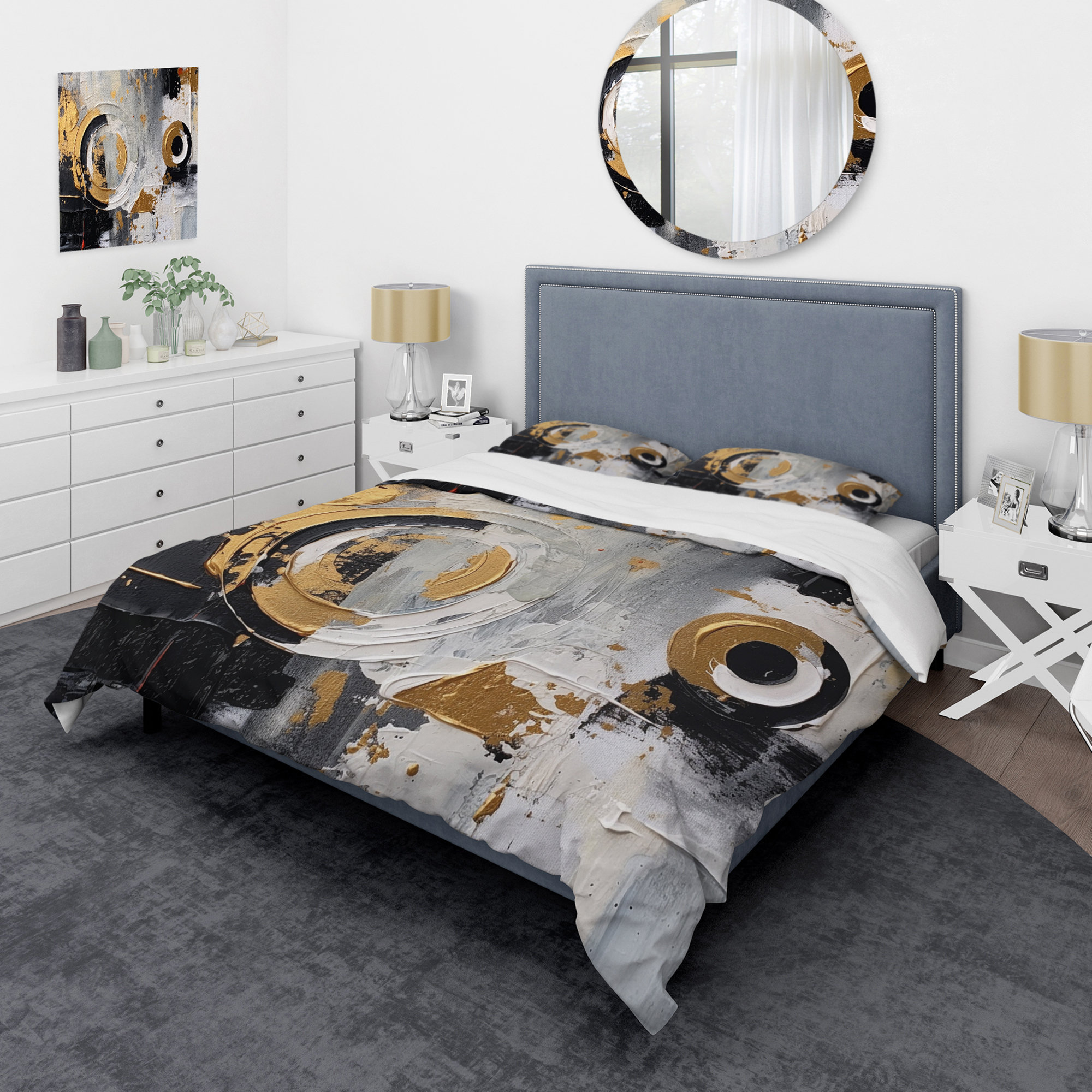 Design Art Gold Black Multifaceted Whirls Microfiber / Polyester Duvet ...