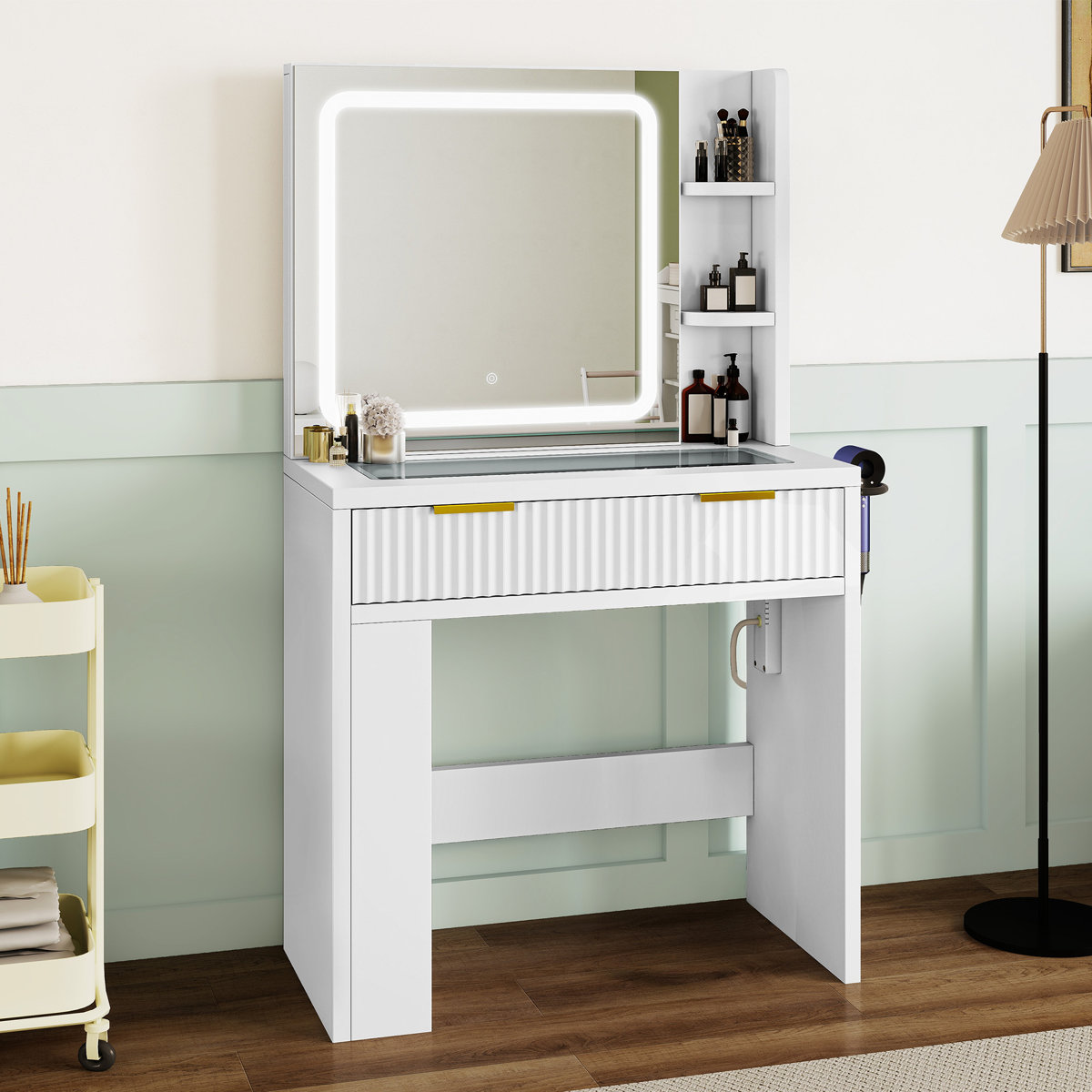 Metro Lane Dressing Table With Adjustable LED Lighting & Sockets ...