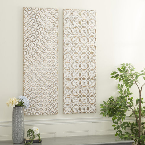 Dakota Fields White Wood Intricately Carved Geometric Wall Decor Set of ...