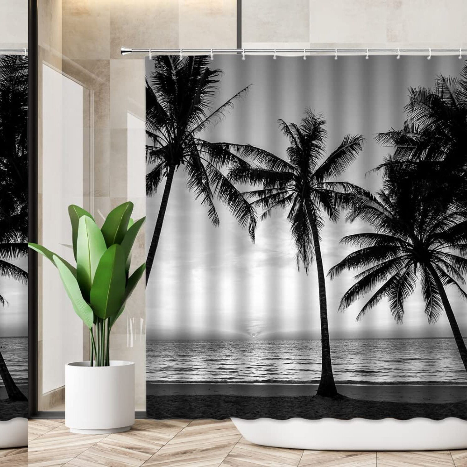 Bay Isle Home™ Tropical Oasis Palm Tree Shower Curtain - Minimalist ...