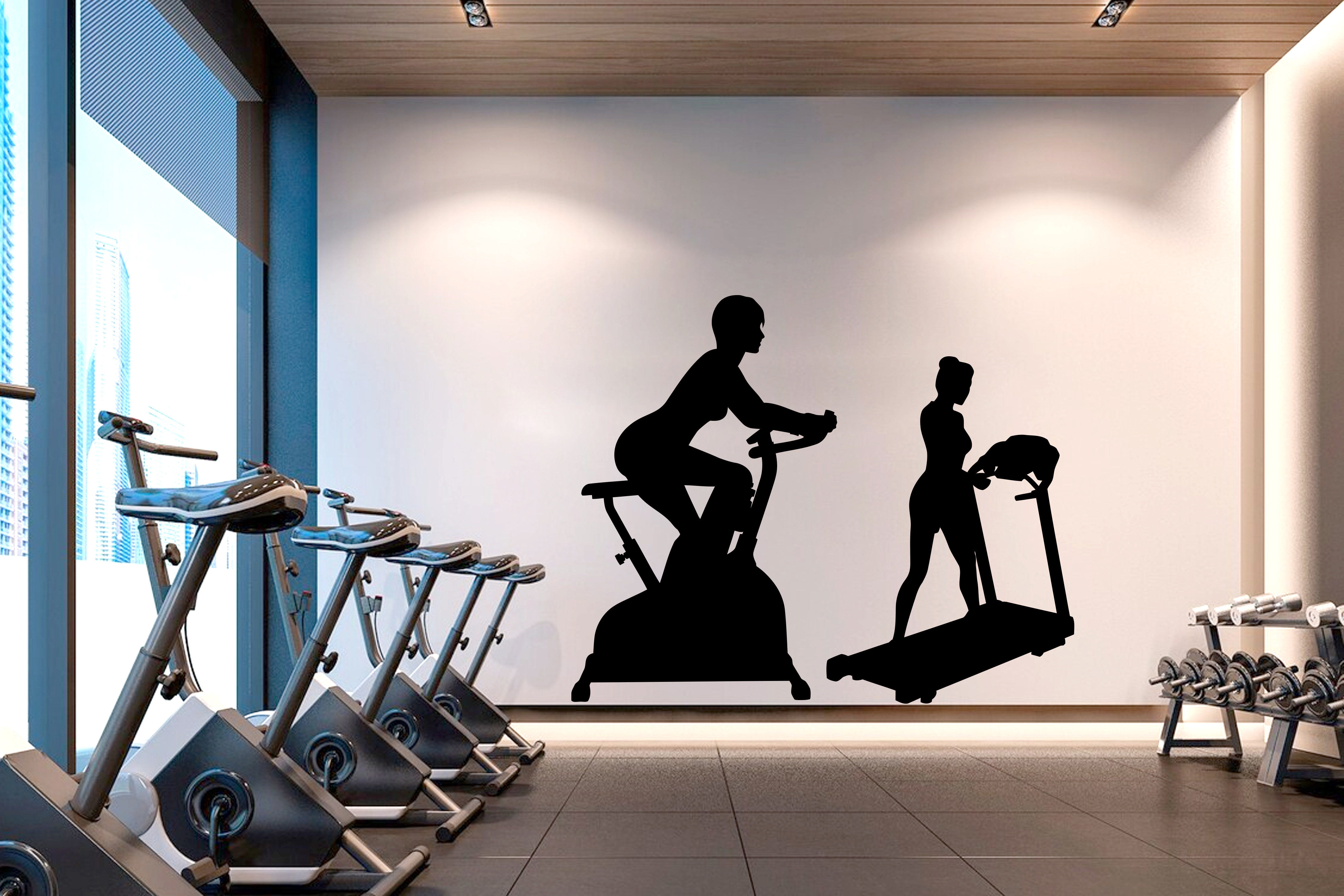 Winston Porter Girl Fitness Vinyl Gym Wall Decal, Gym Bike, Run Gym ...
