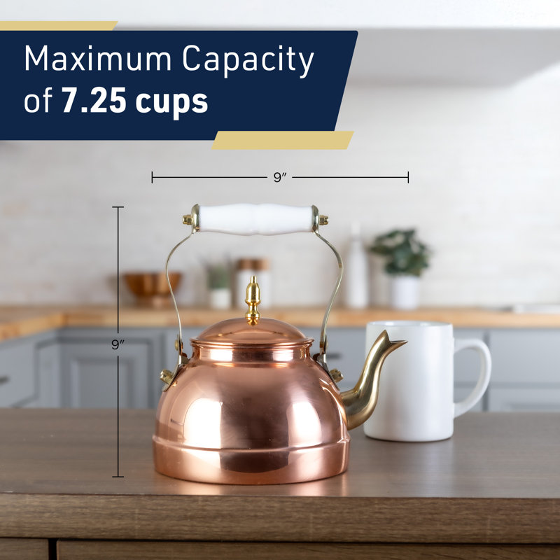 Classic Cuisine Copper Tea Kettle - Teapot for Stovetop with Copper ...