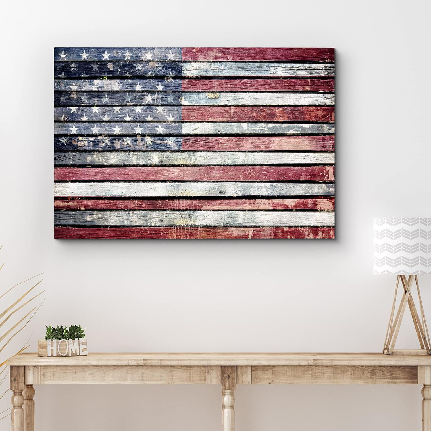 IDEA4WALL Vintage Industrial Faded American Flag Shapes Wood Panels On ...