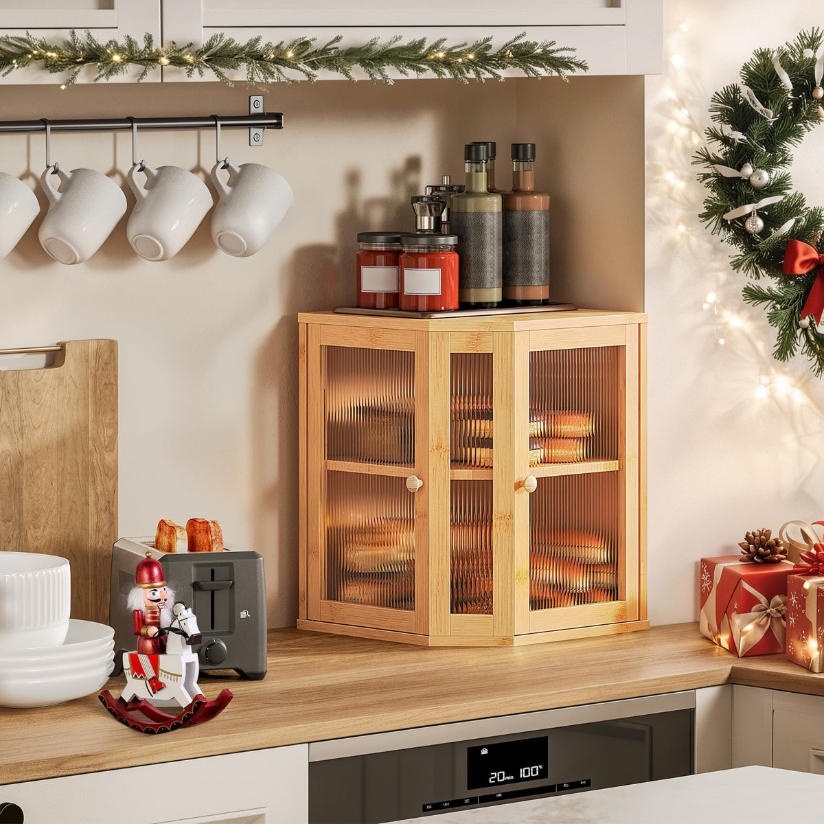 Prep & Savour Bamboo Bread Box, Kitchen Countertop Corner Bread Box ...