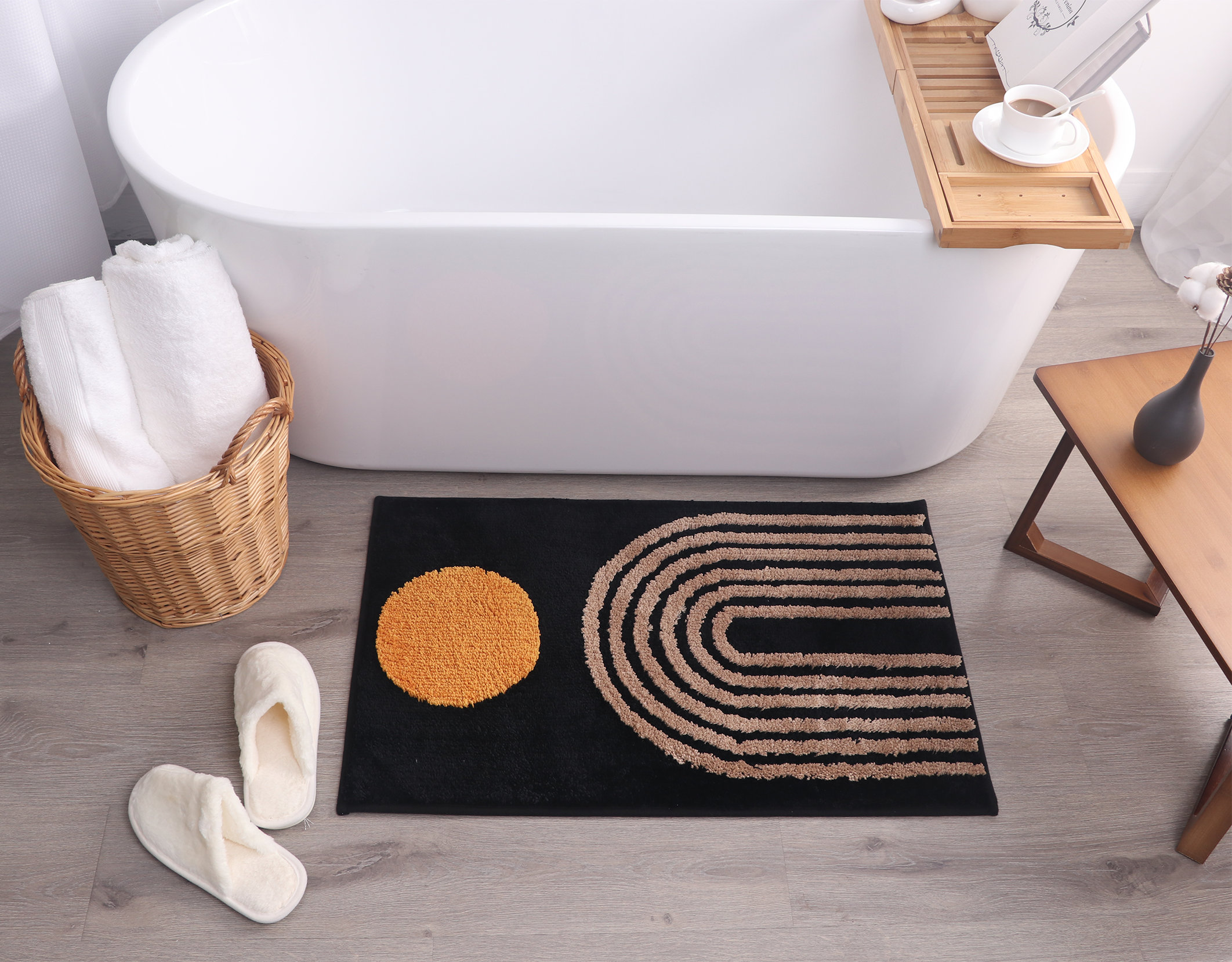 Corrigan Studio Boho Bathroom Rugs Abstract Rug - Black And White Bath ...
