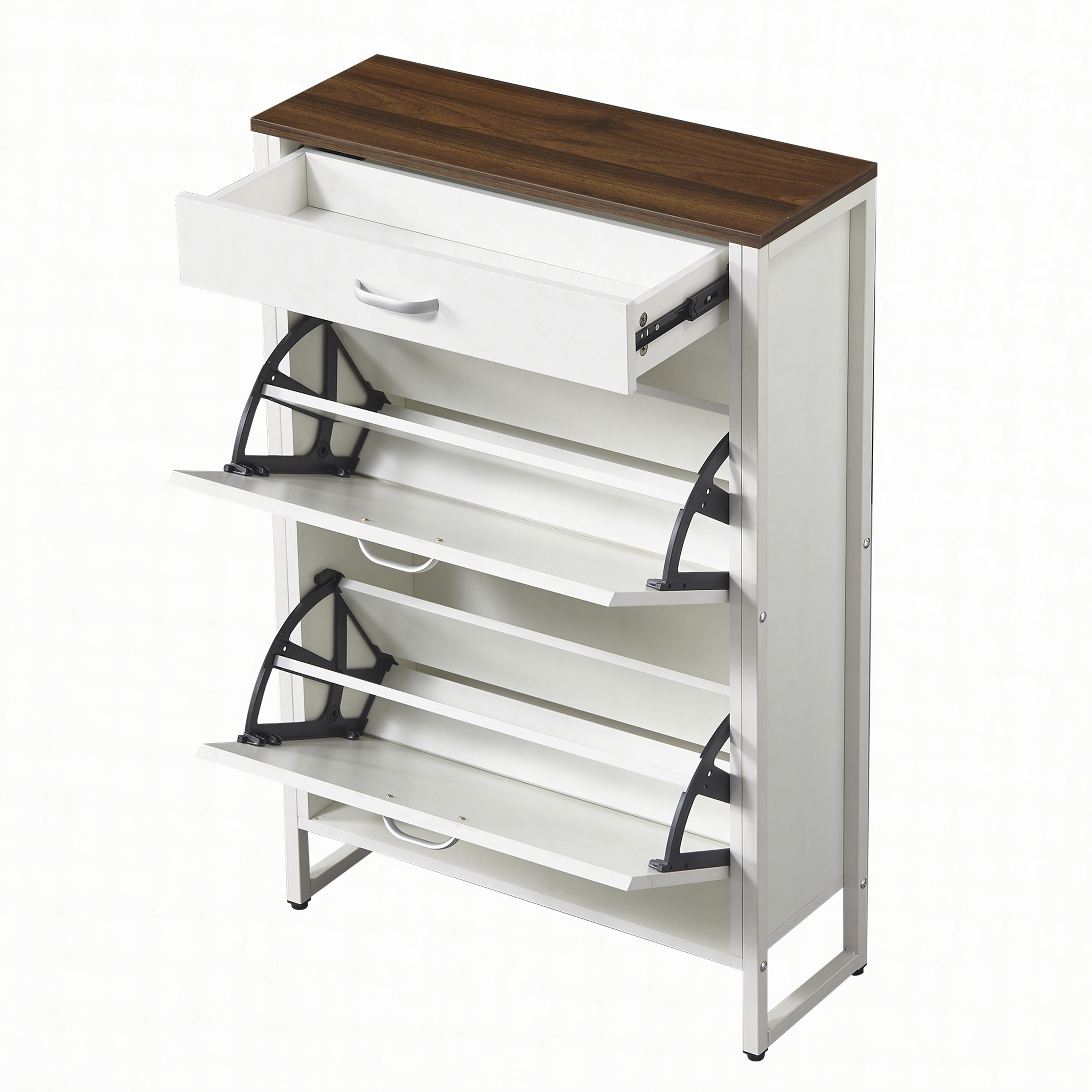 Latitude Run® Slim Shoe Cabinet with 2 Flip Drawers &1 Drawer, Narrow ...