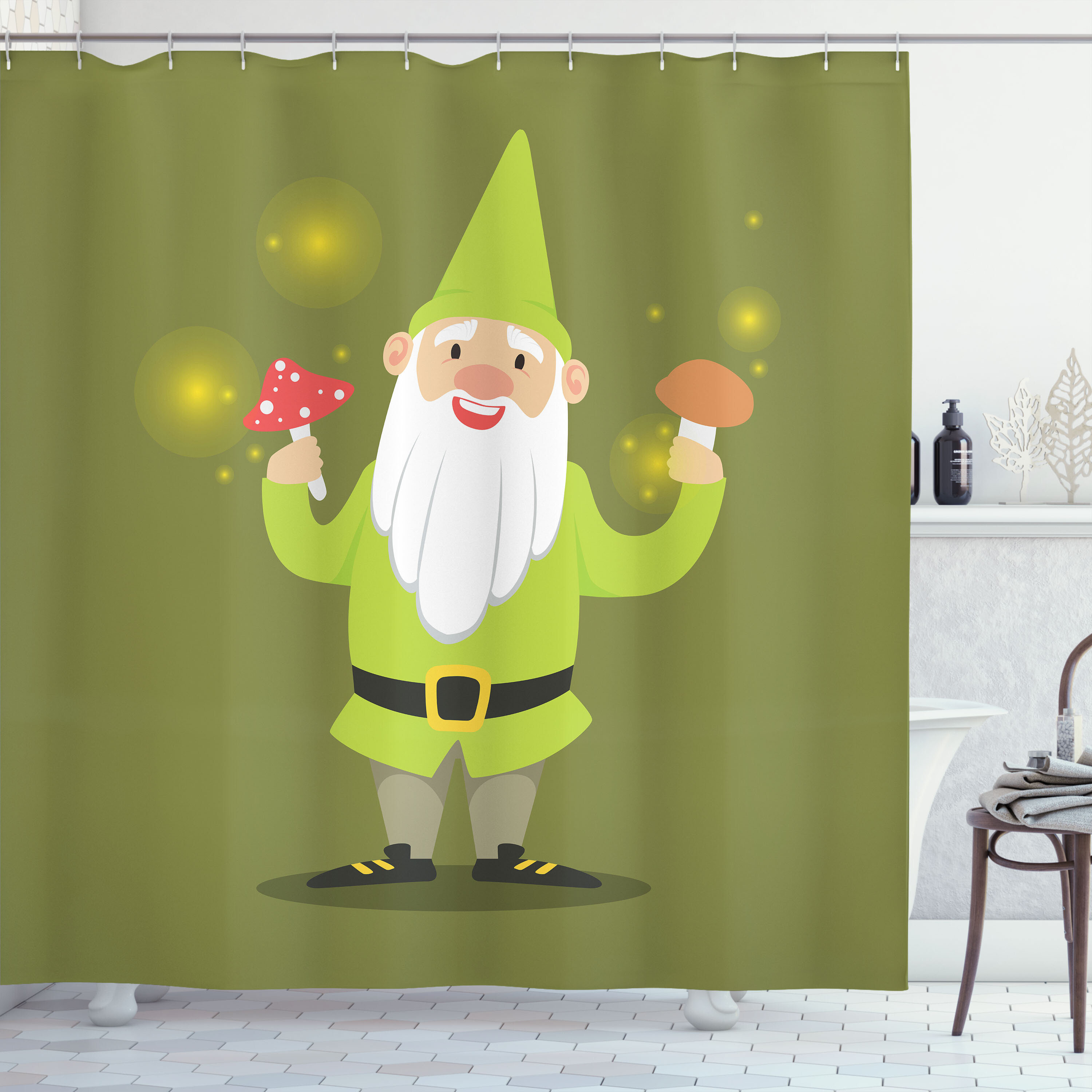 Dakota Fields Gnome Shower Curtain Old Dwarf Mushrooms 69"Wx70"L ...