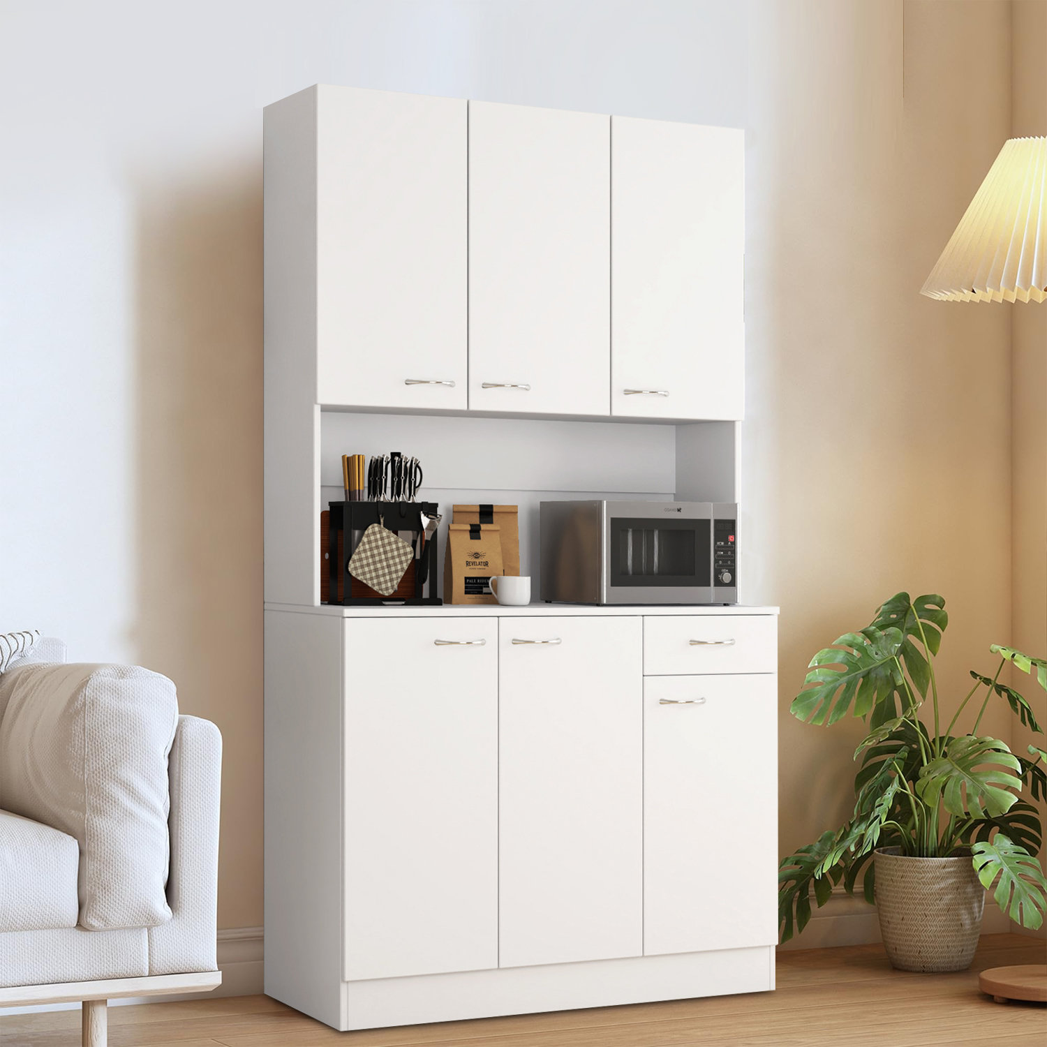 Lark Manor Modern minimalist kitchen high storage cabinet with wire ...