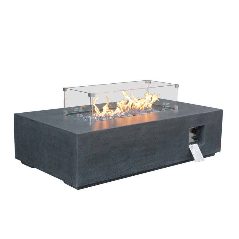 Latitude Run® Outdoor Concrete Propane Gas Rectangle Fire Pit Table ...