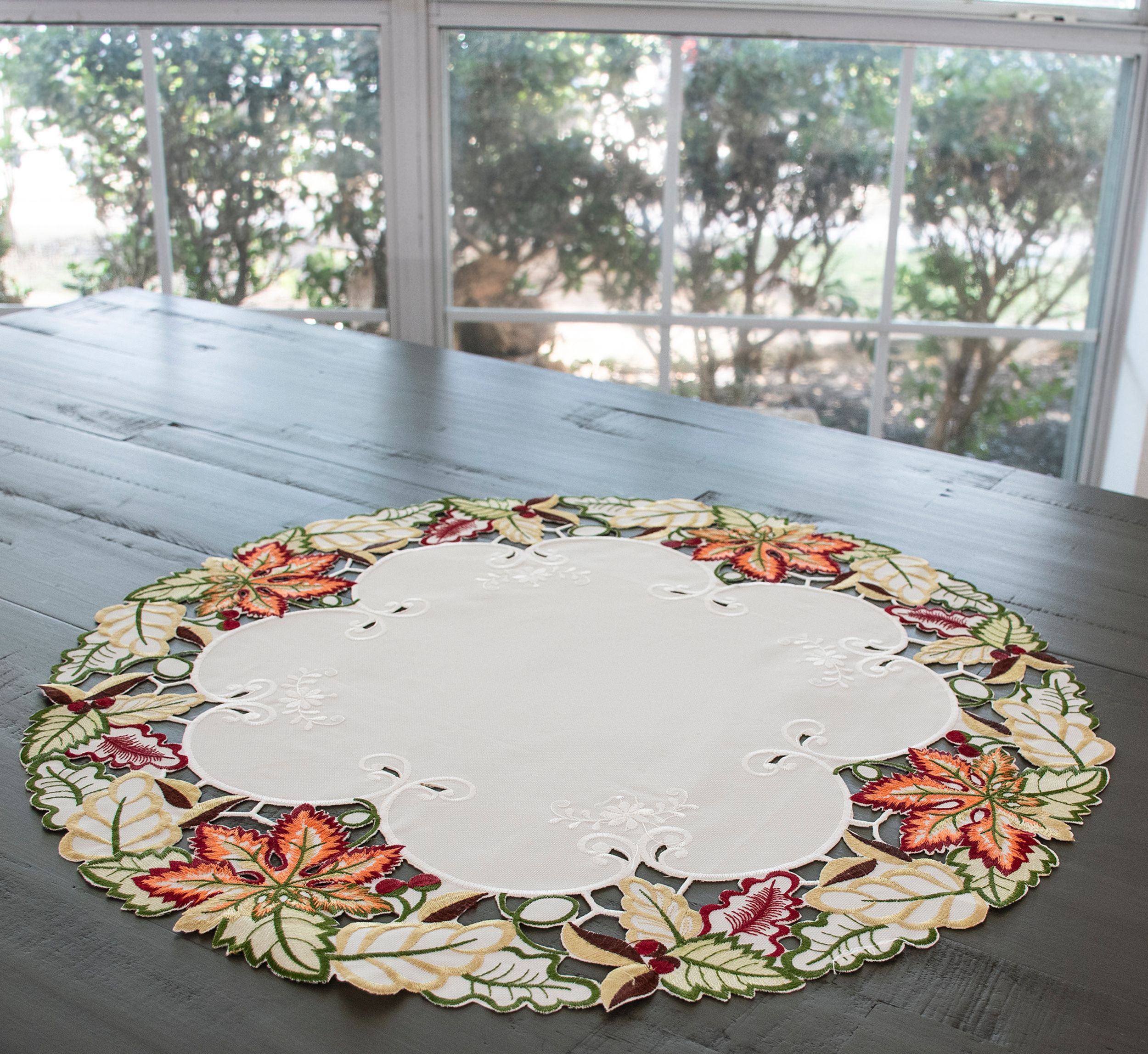 Winston Porter Quackenbush Embroidered Round Fall Leaf Doily, Small ...