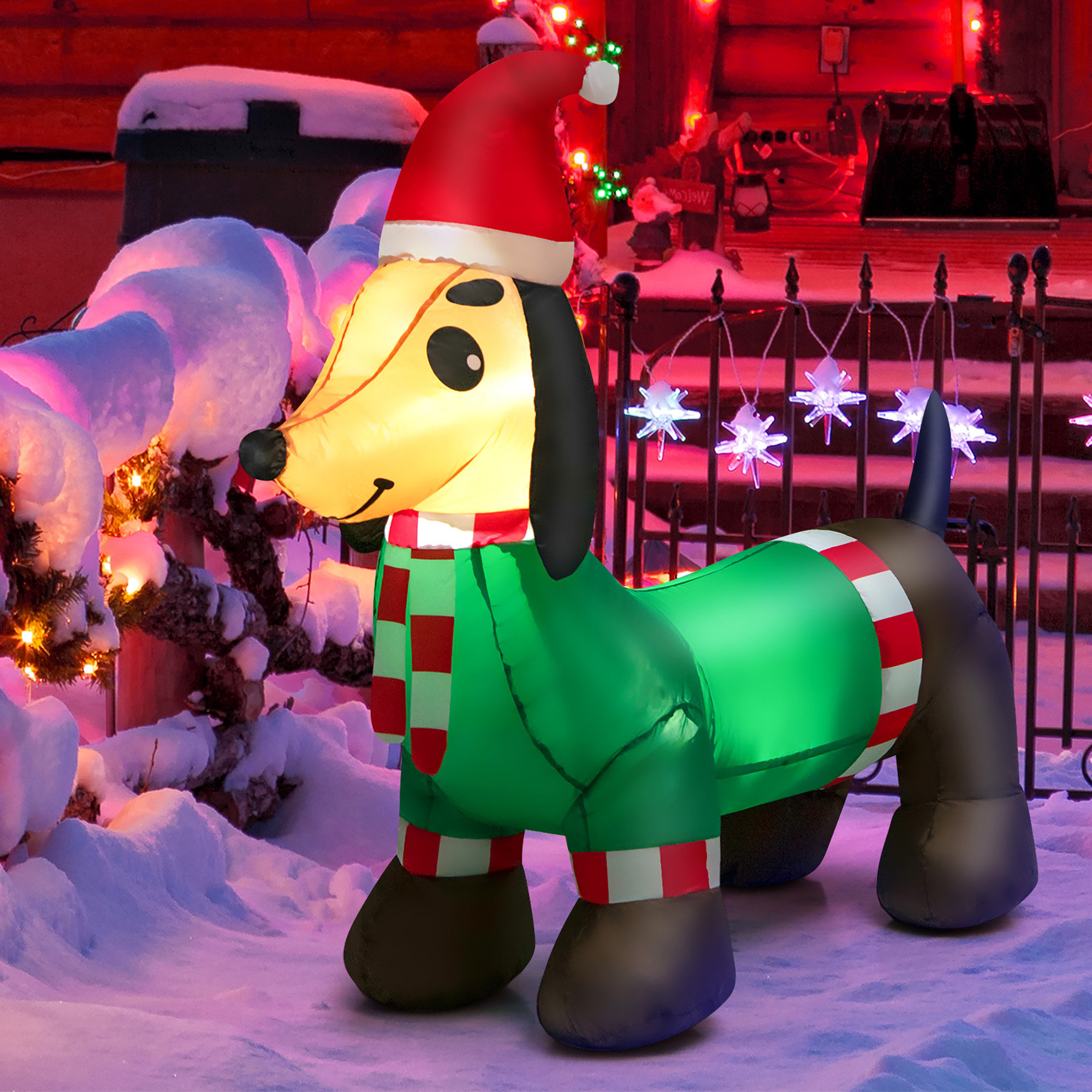 The Holiday Aisle® 4ft Long Christmas Inflatable Dachshund Dog Holiday ...