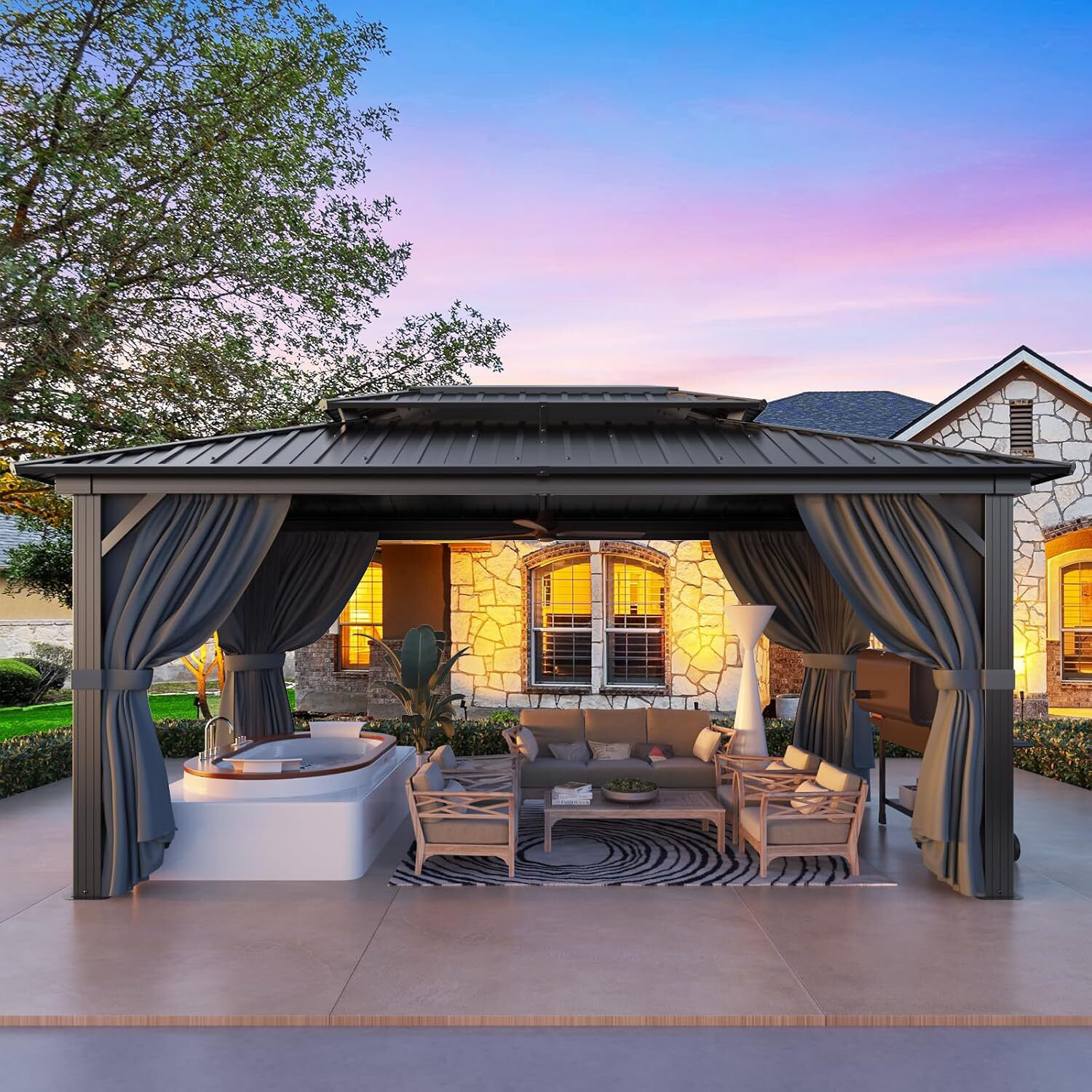 SANOPY 10'x15' Hardtop Gazebo Aluminum Gazebos with Steel Double Roof ...