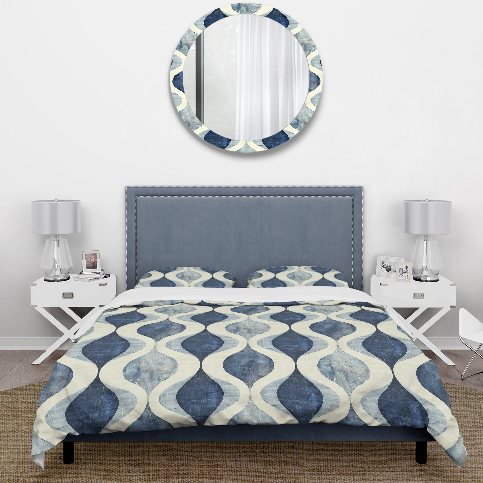 Design Art Blue Ogee Patterns II - Midcentury Duvet Cover Set | Wayfair