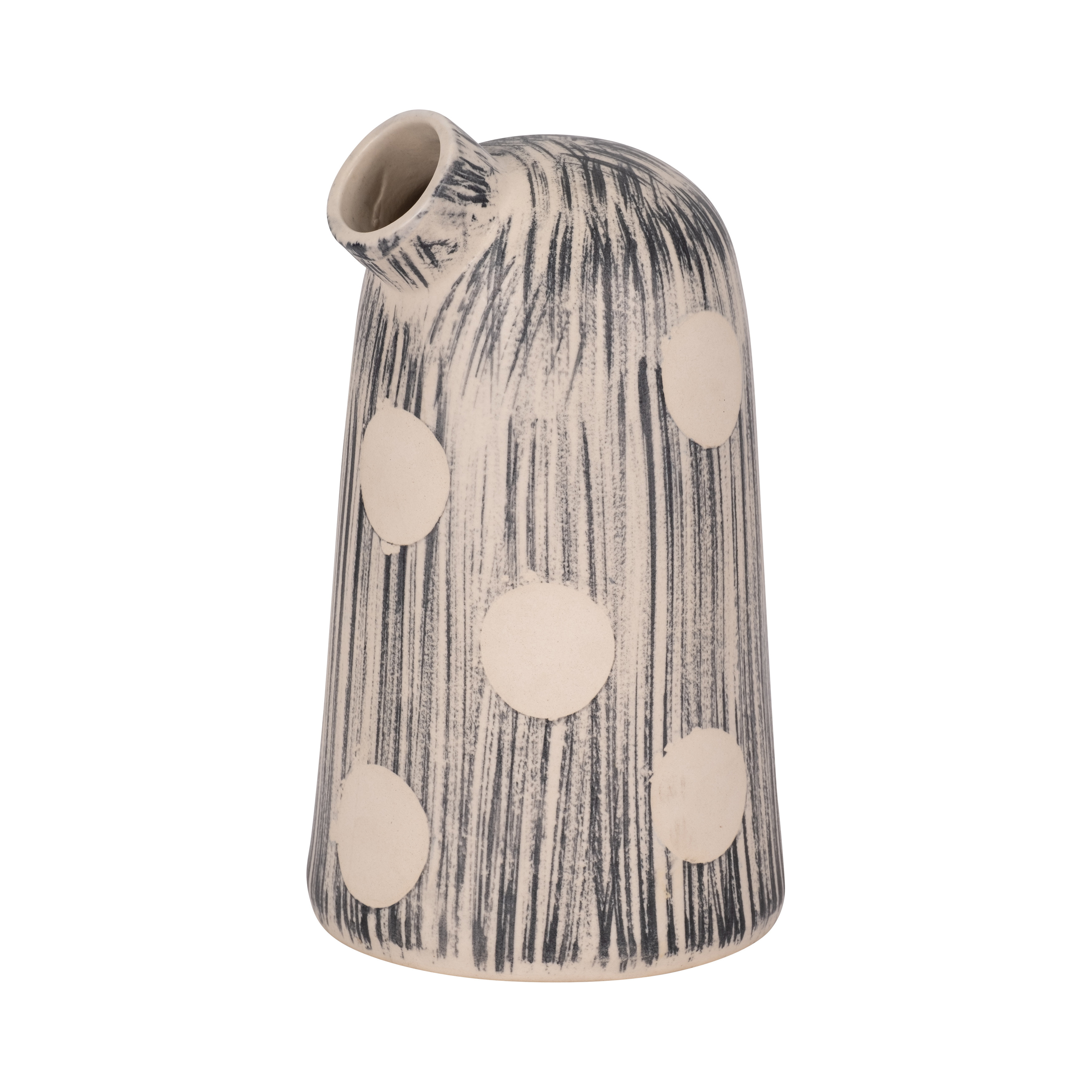 Dakota Fields Stoneware Blue and Ivory Striped polka Dot Vase | Wayfair