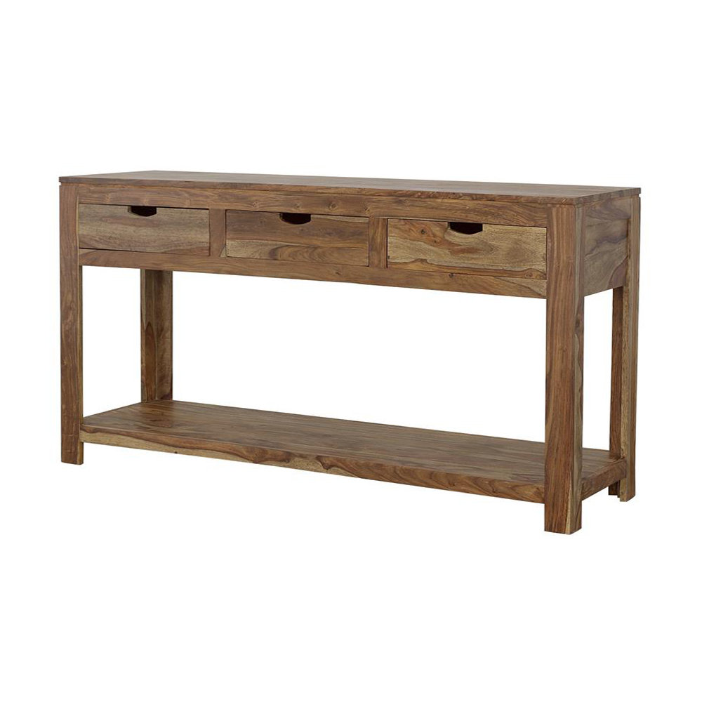 Loon Peak® Gwenith 3 - Drawer Console Table in Natural Sheesham | Wayfair