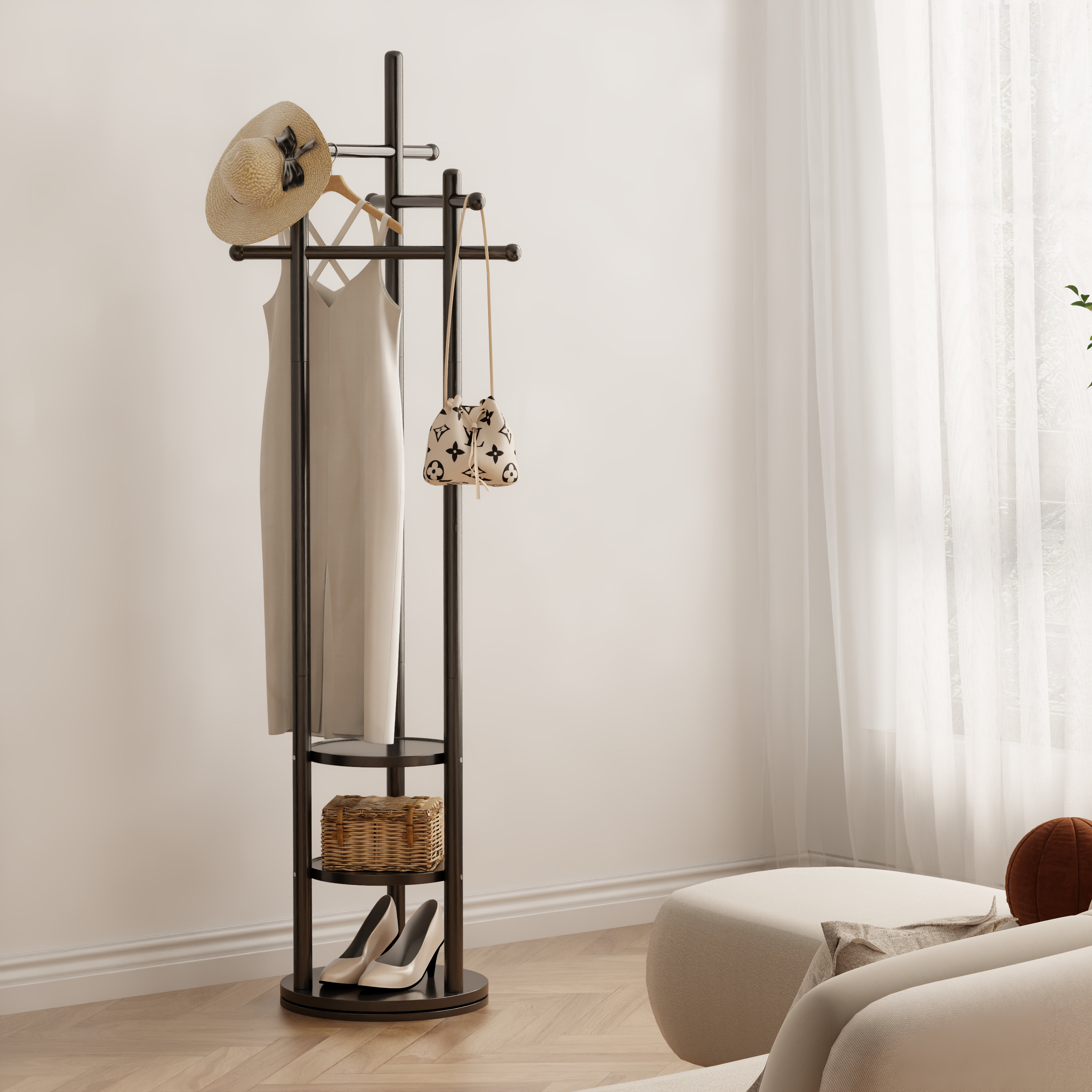 Lark Manor™ Solid Wood Rotating Coat Rack with 3 Crossbars ...