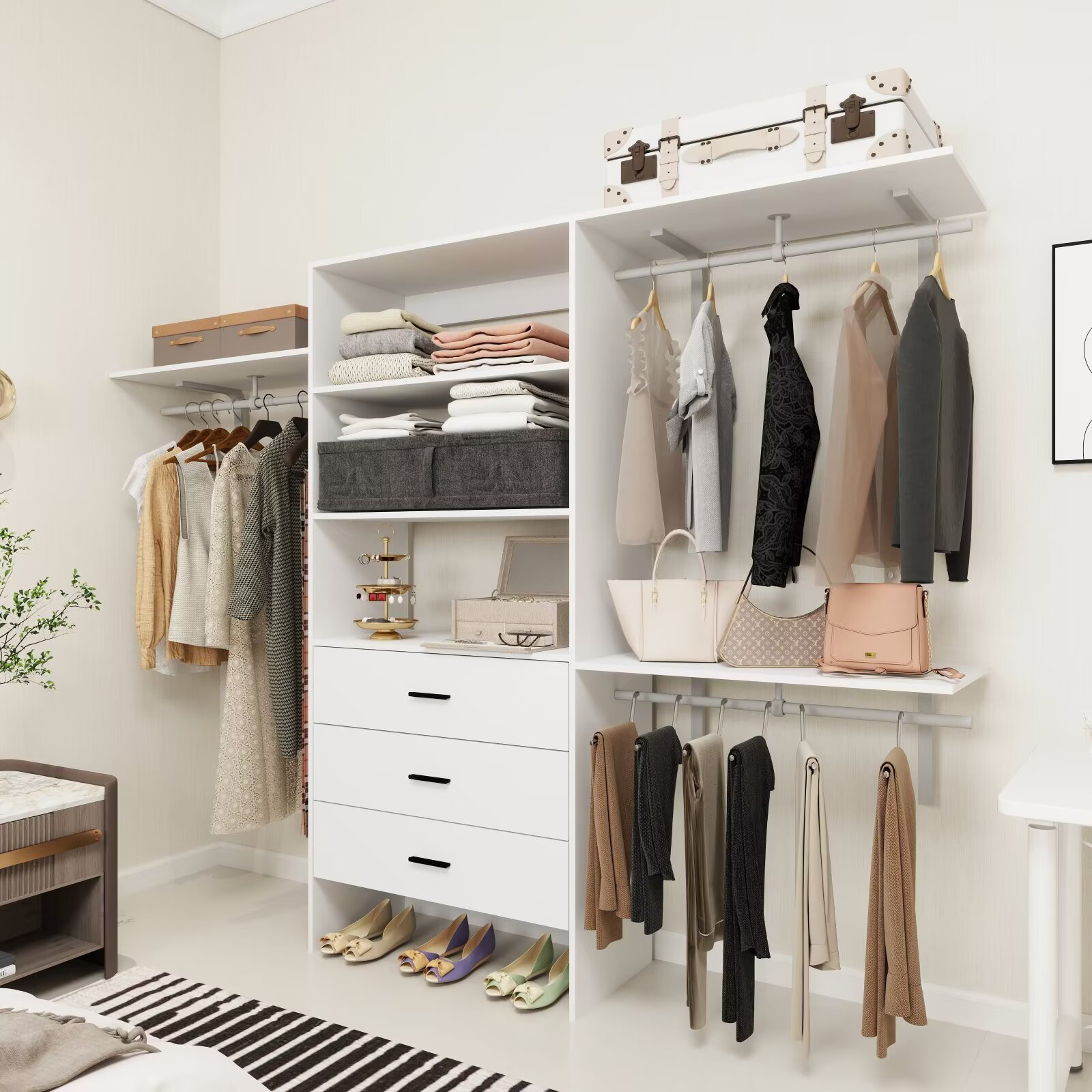 Latitude Run® White Closet System, Walk In Closet Organizer System With ...