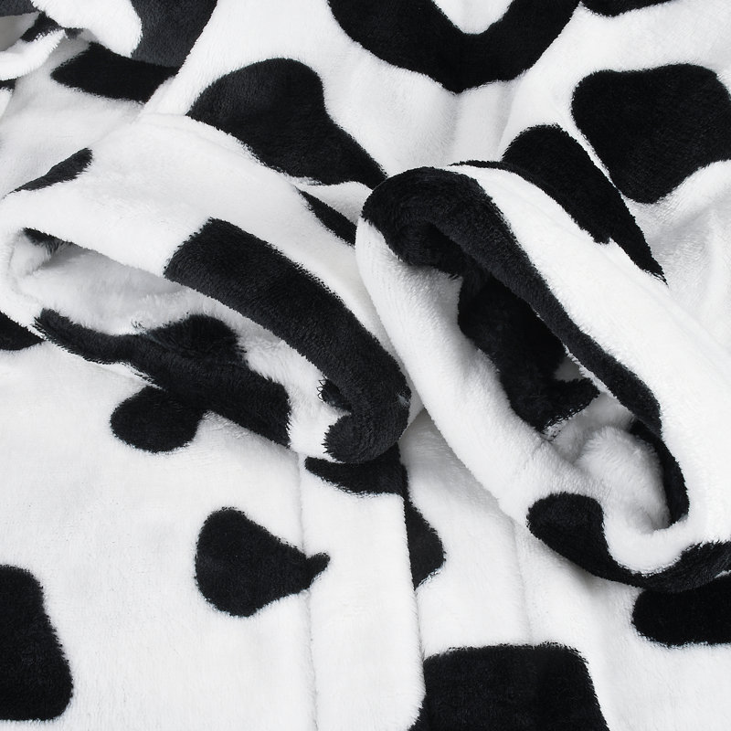 Catalonia Cow Print Women's Plush Fleece Long Robe with Hood, Warm ...