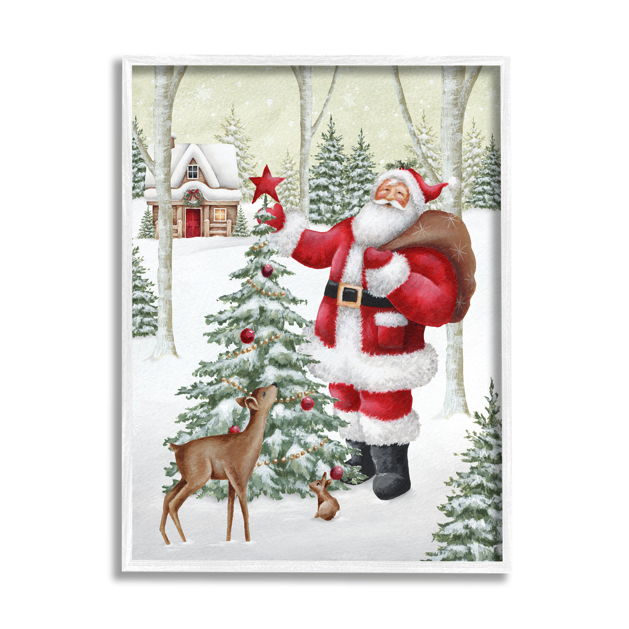 Stupell Industries Ba-808-Framed Santa And Snowy Cabin Framed On Wood ...