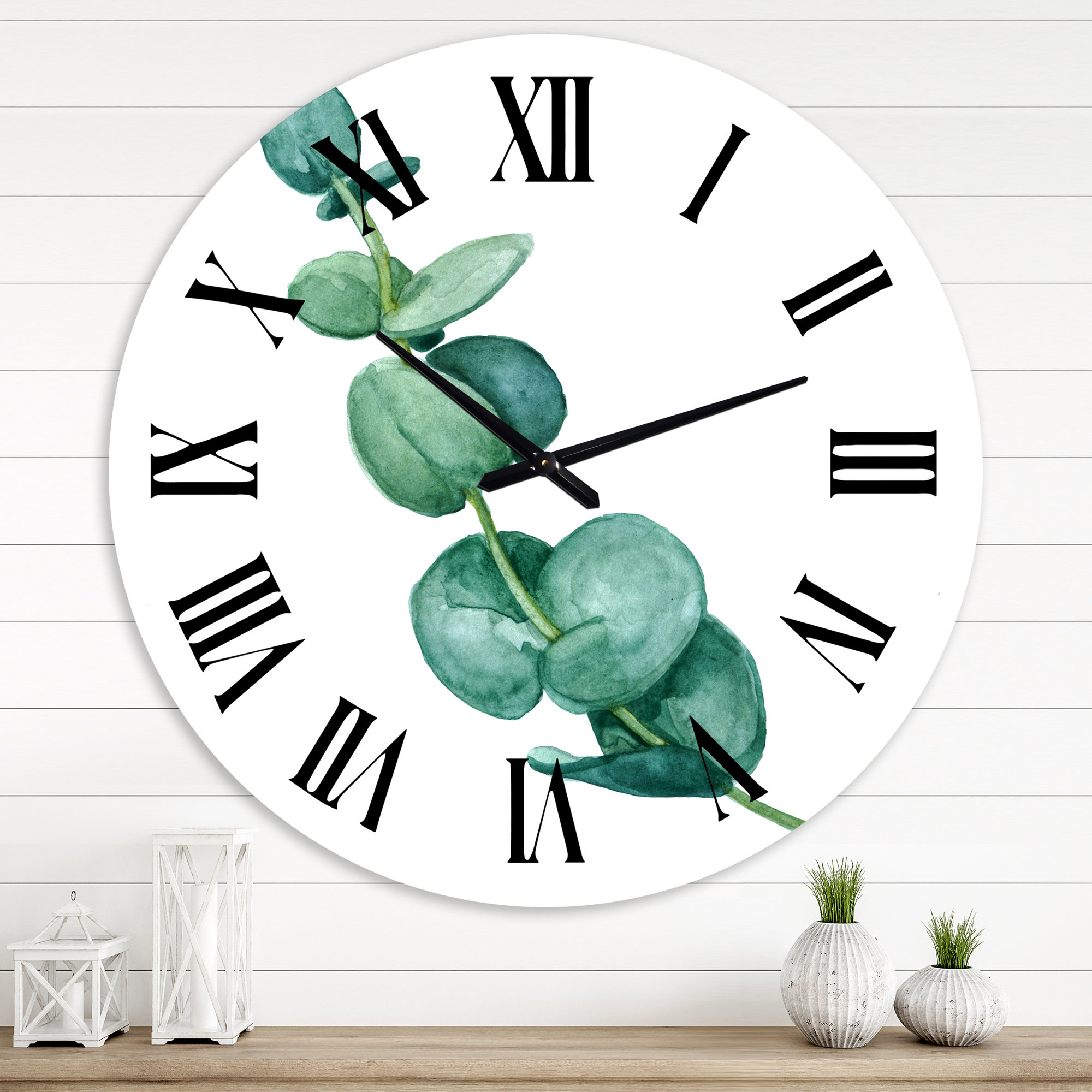 East Urban Home Young Eucalyptus Leaves and Branches II Wall Clock ...