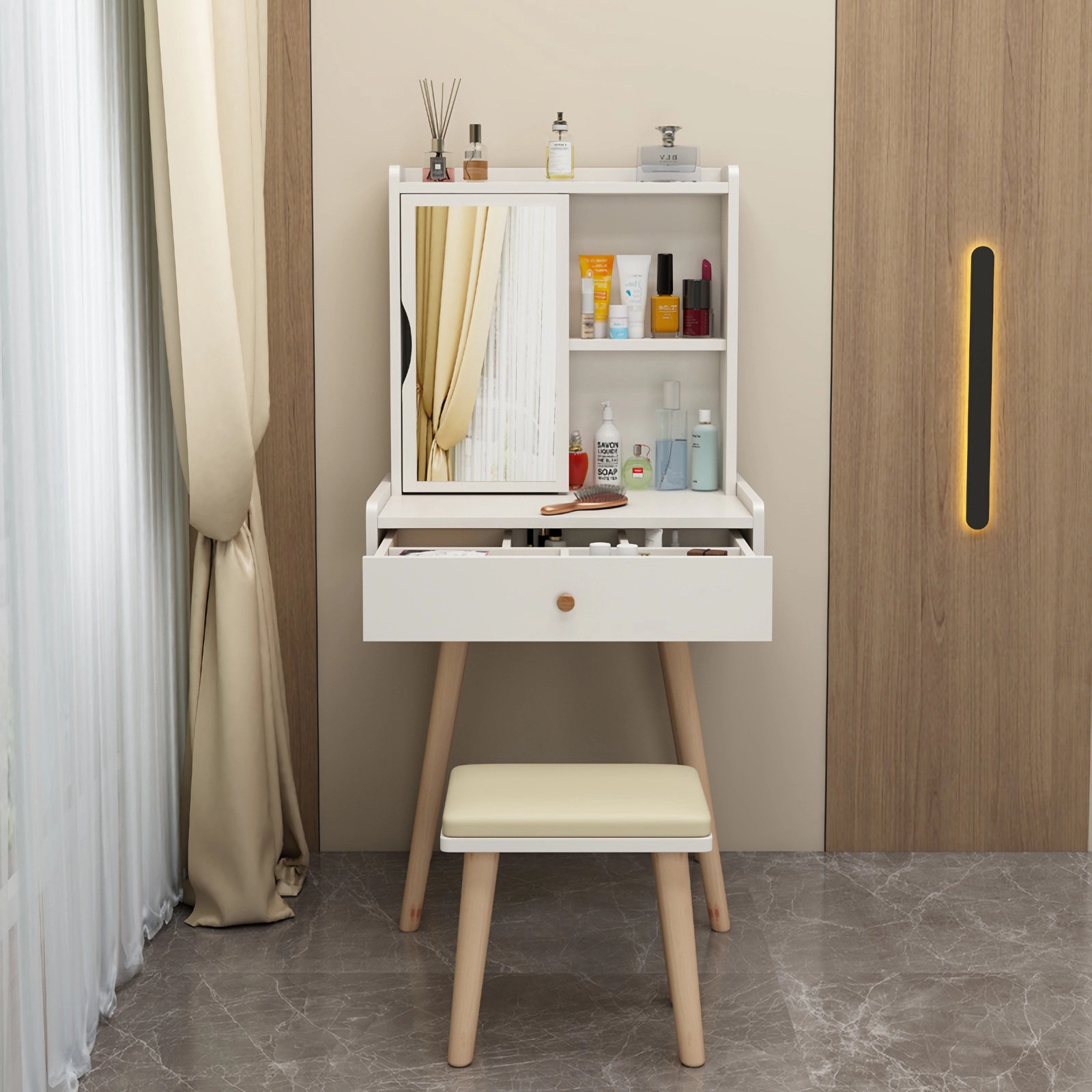 George Oliver Vanity Table Set With Mirror And Cushioned Stool | Wayfair