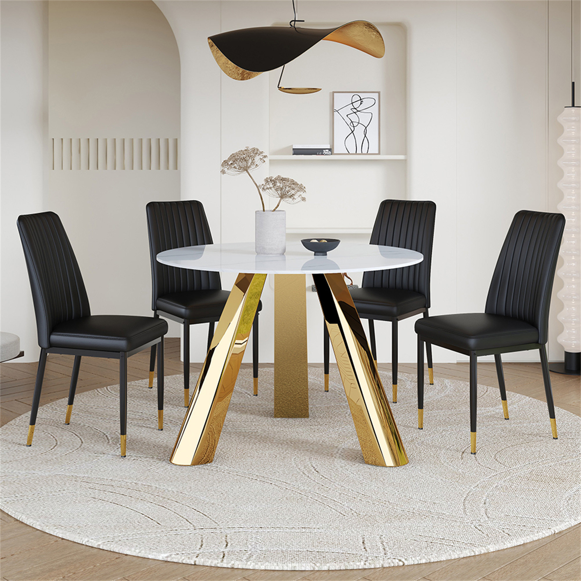 Latitude Run® 42-Inch Round Scorched Dining Table With Base & 4-Piece ...