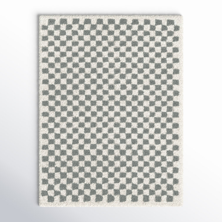 AllModern Walker Checkered Sage/Cream Shag Area Rug & Reviews | Wayfair