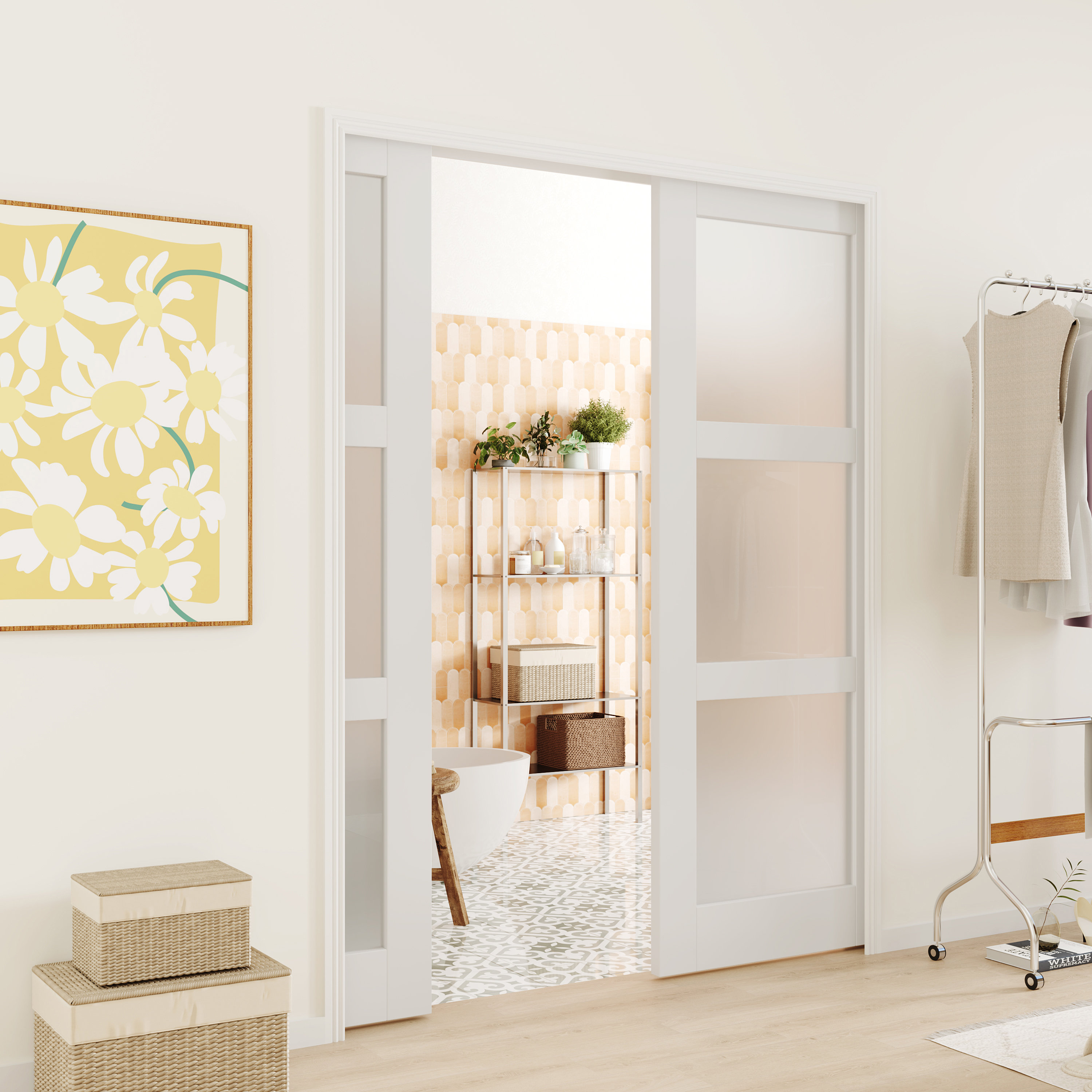 CHIC MODE 3 Lite Frosted Glass Manufacture Wood Double Pocket Interior ...